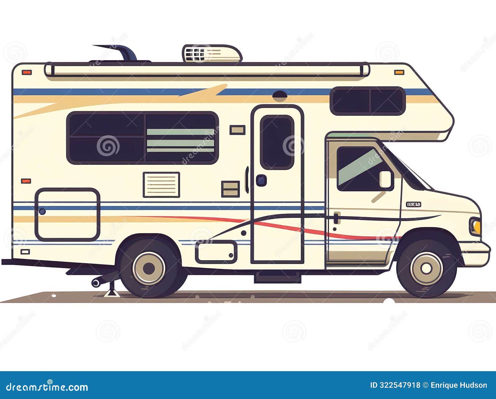 AI-Generated Image of a White RV with Blue Stripes on the Side Stock ...