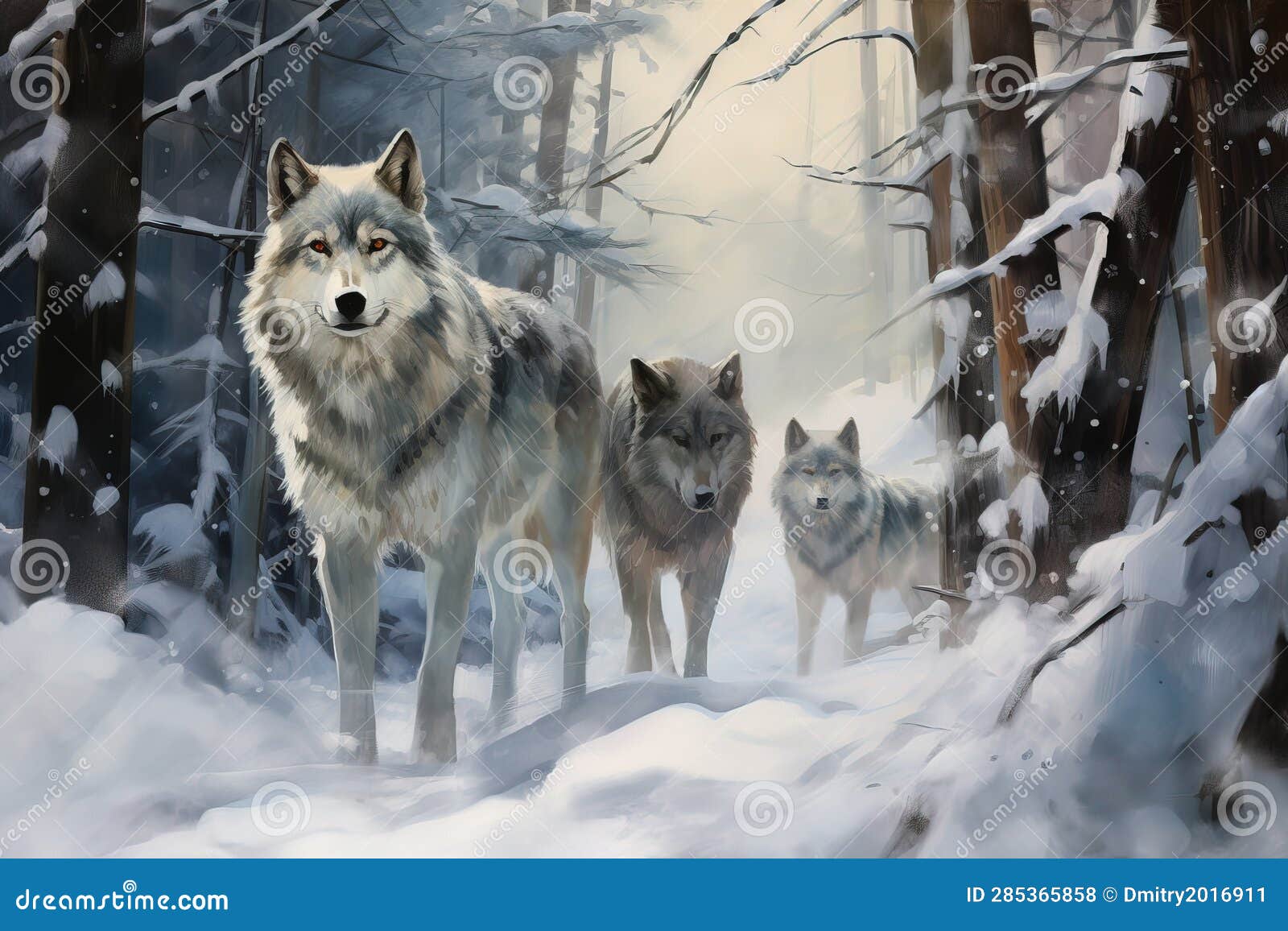AI Generated Image of a Wolves in Winter Forest Stock Illustration ...