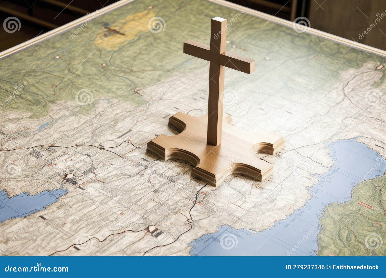 Wooden Cross On The Map Of The World. Conceptual Image Of Missionary ...