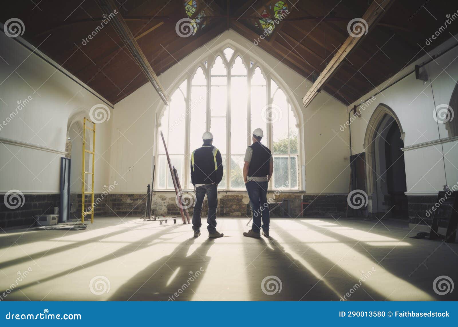 Workers in a Modern Church. Stock Illustration - Illustration of work ...