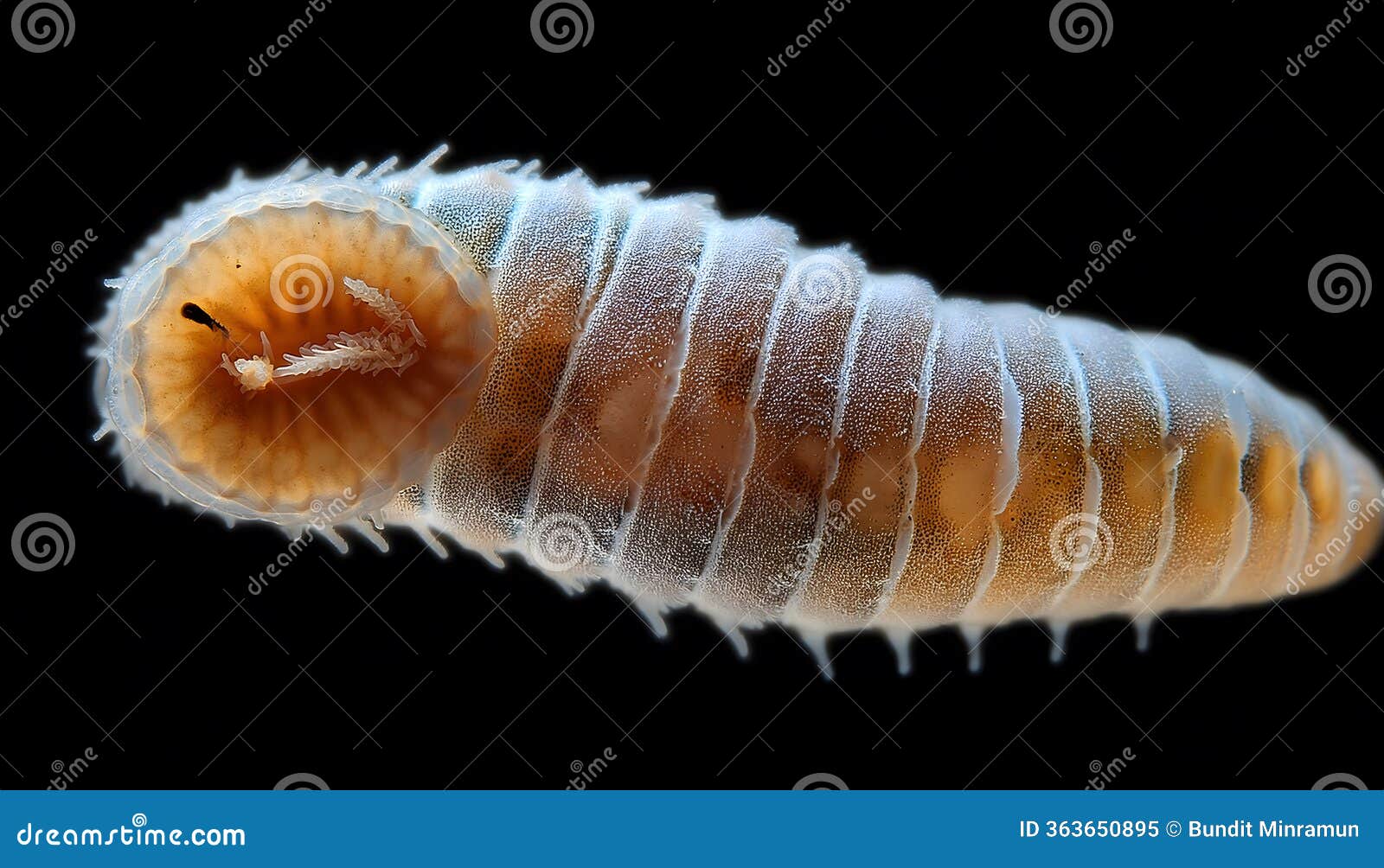 Worm Under A Microscope, Phylum Annelida Isolated On Black Background ...