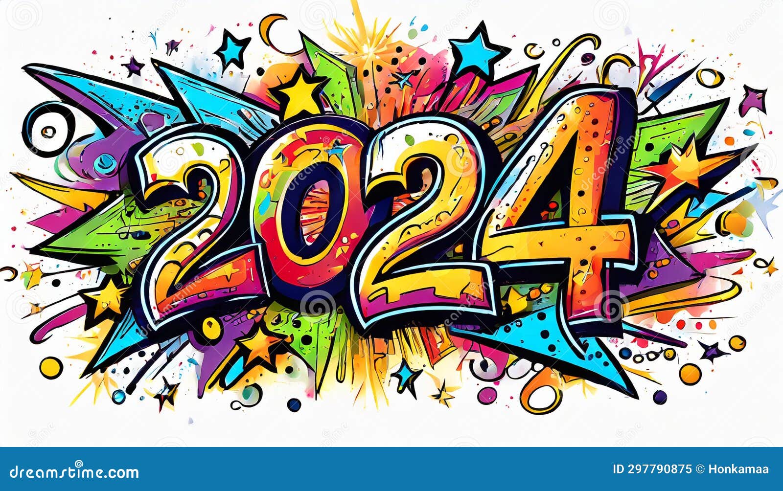 Colorful 2024 graffiti stock illustration. Illustration of sign - 297790875