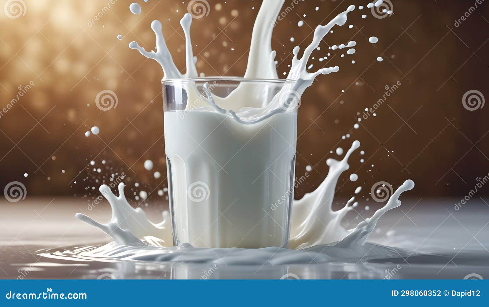 Milk Drops and Splashes Poured on the Glass on Colored Background ...