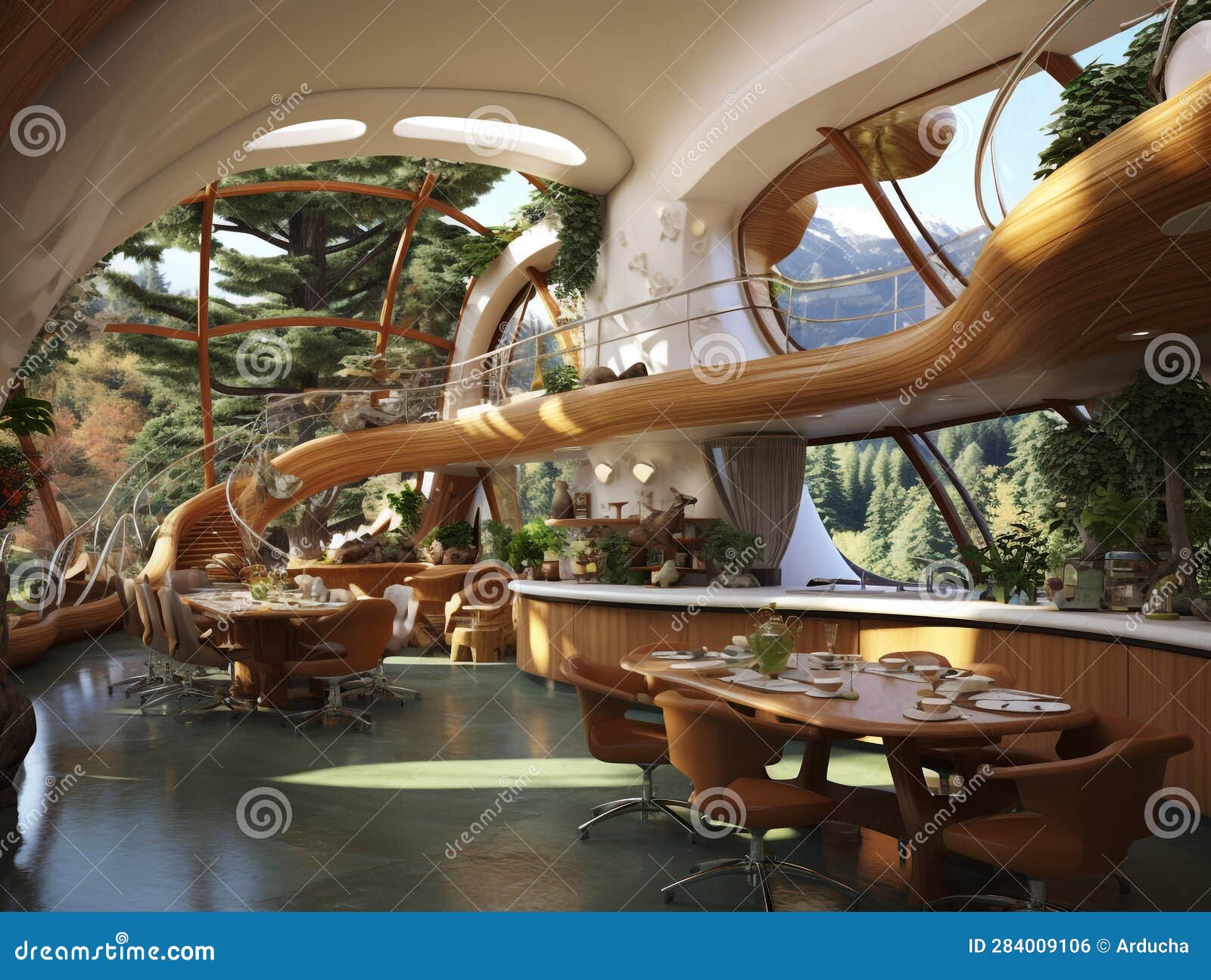 3d Rendering Interior Design Tree House Made of Wood Materials Stock ...