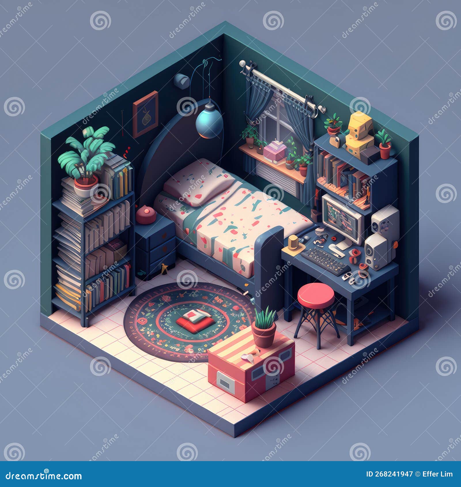 Ai Generated Isomeric Study Room on Simple Backgound Stock Illustration ...