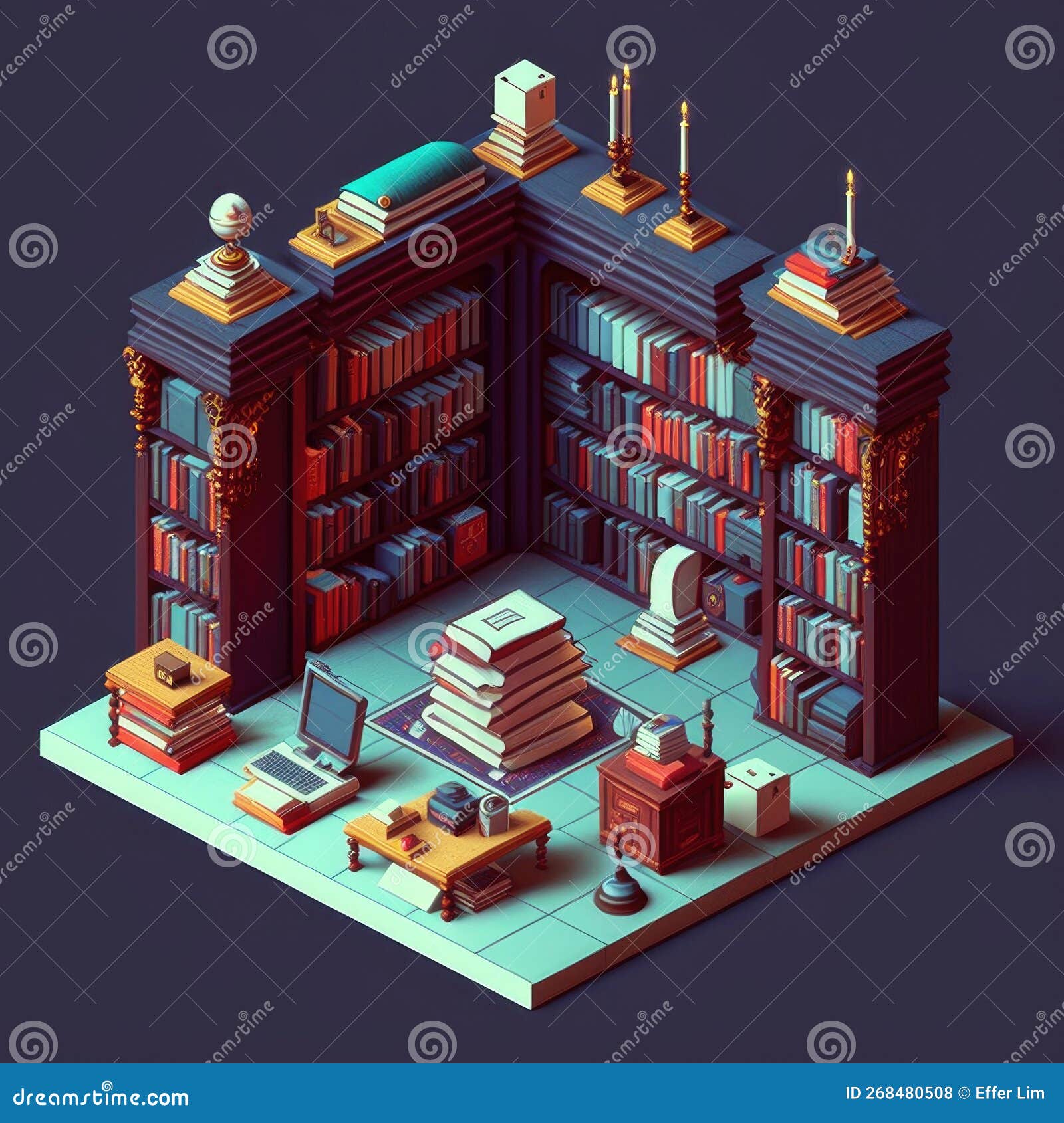 Isometric Bookshelves Vector Concept. Library Room Or Home Interior ...