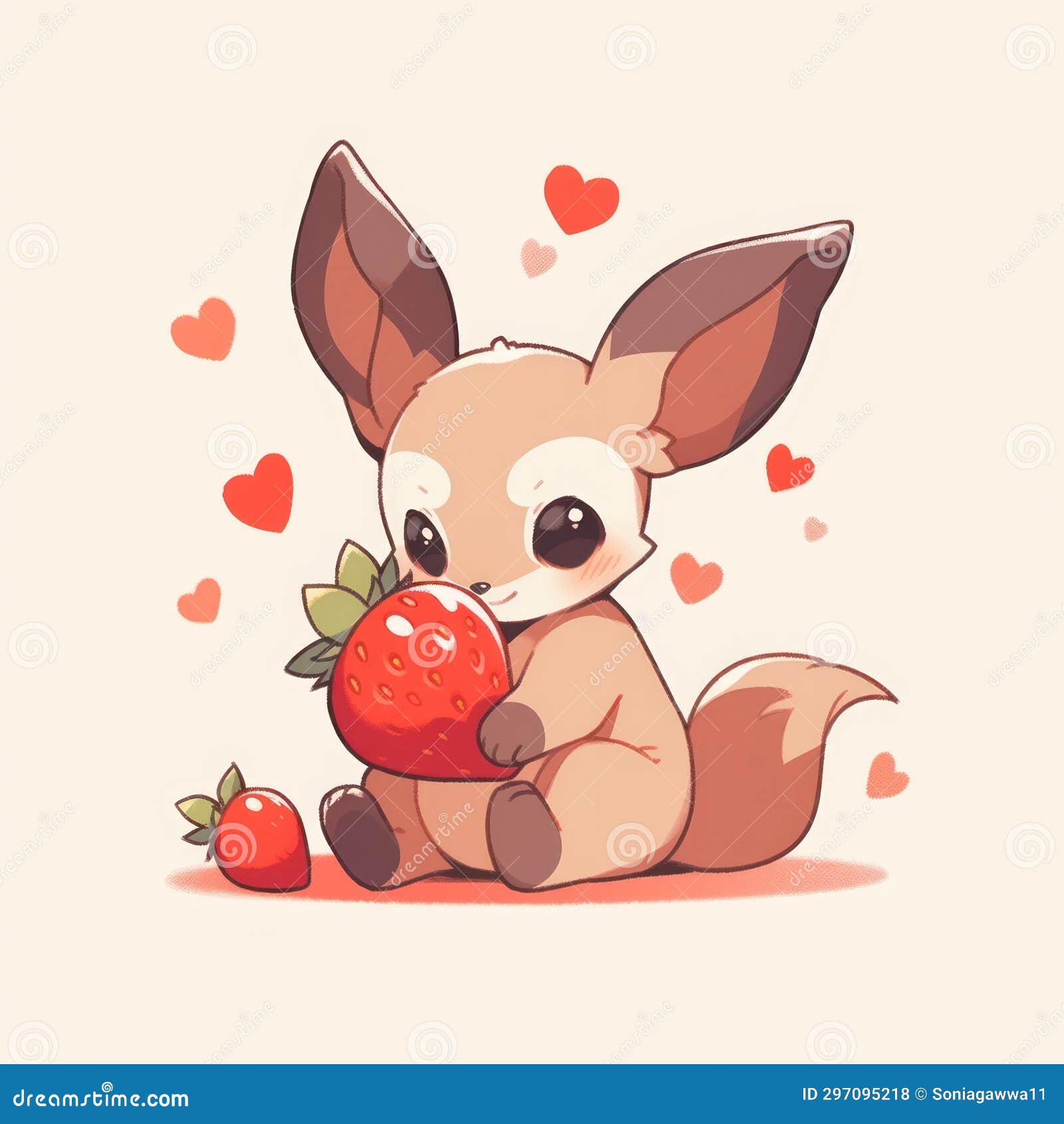 Kangaroo Eat Strawberry Chibi Cartoon Style Isolated Plain Background ...