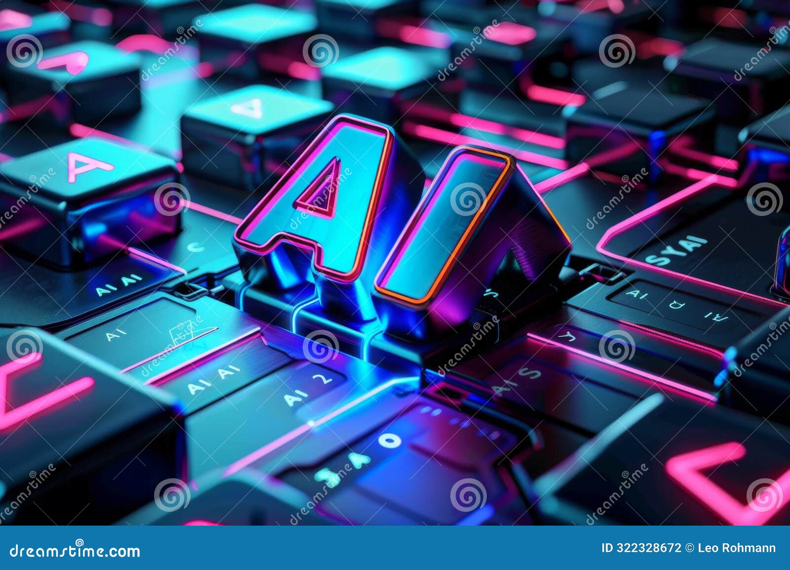 AI Keyboard in a Vibrant Digital Workspace, Representing Advanced ...