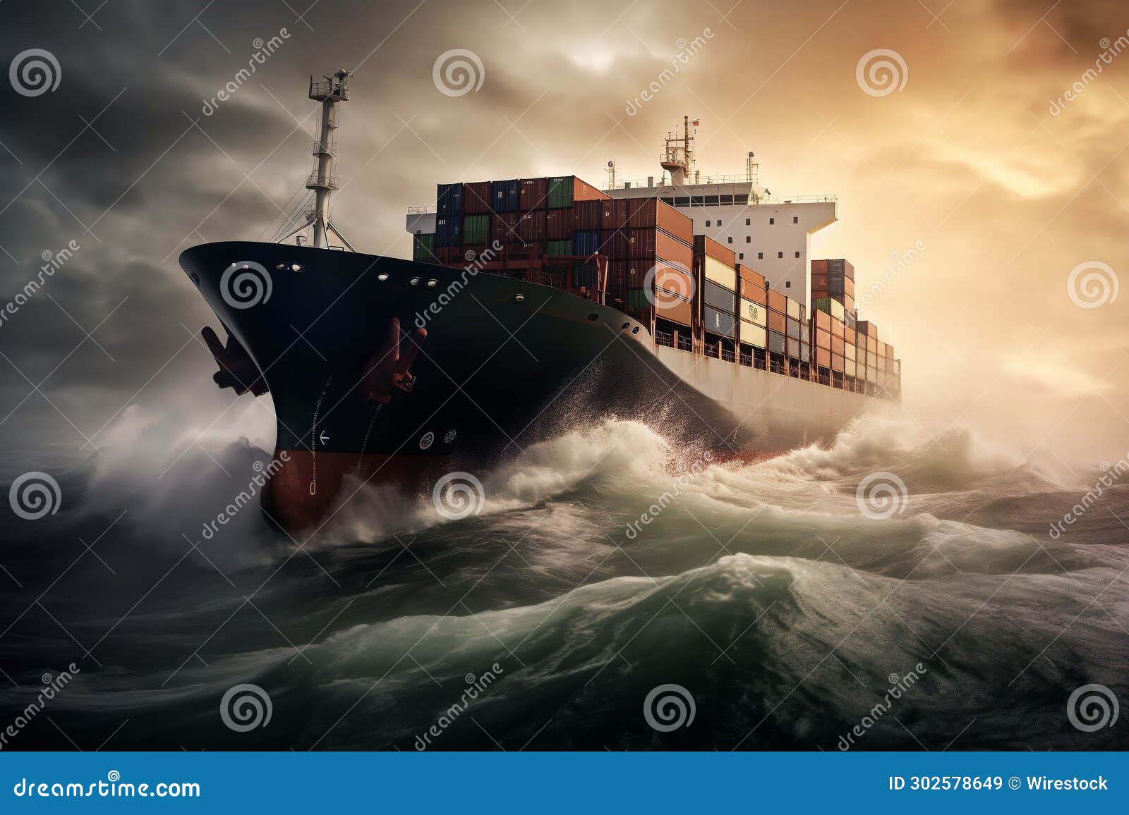 AI Generated Large Container Ship in the Open Ocean Stock Illustration ...