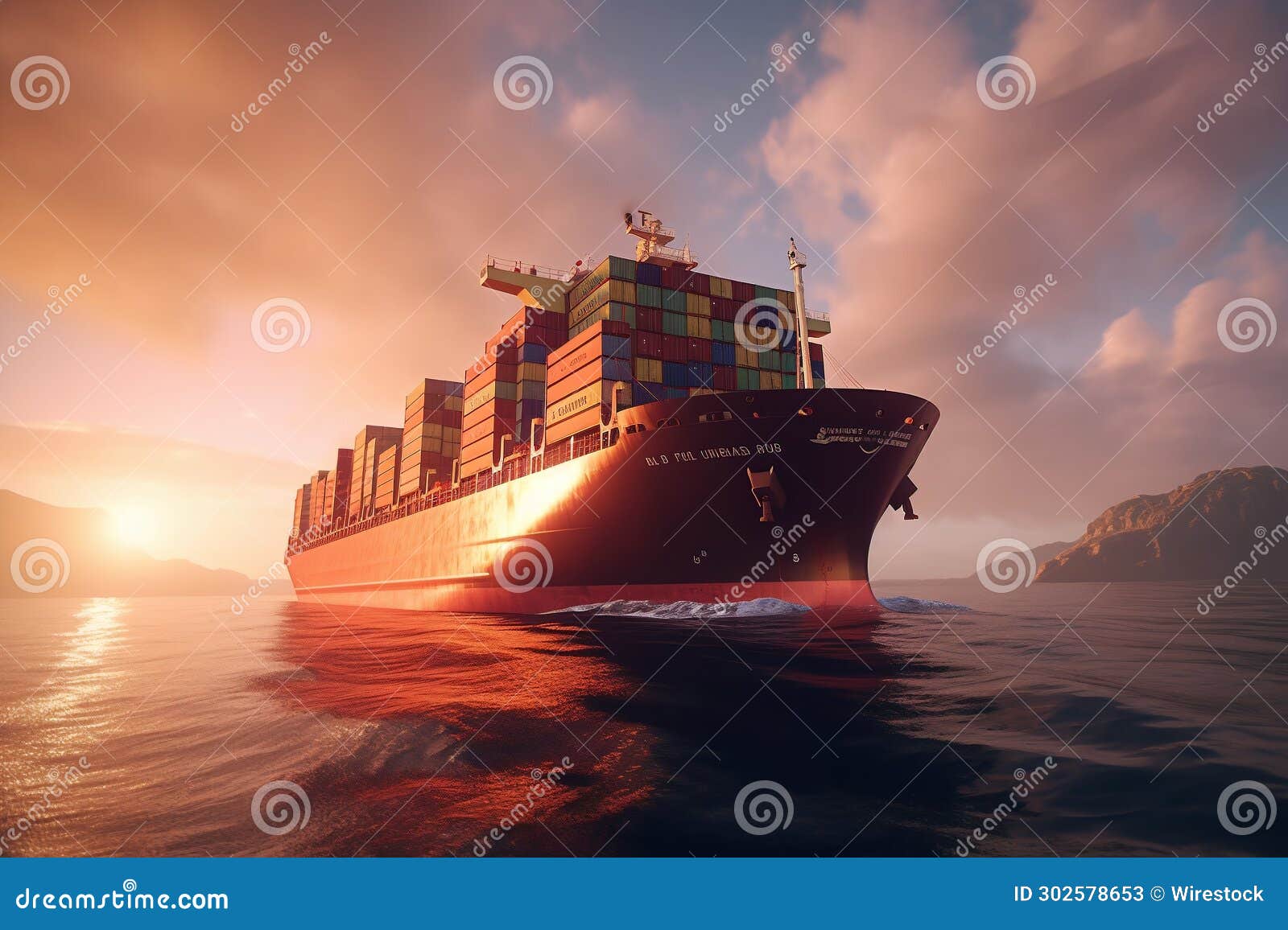 AI Generated Large Container Ship in the Open Ocean Stock Illustration ...