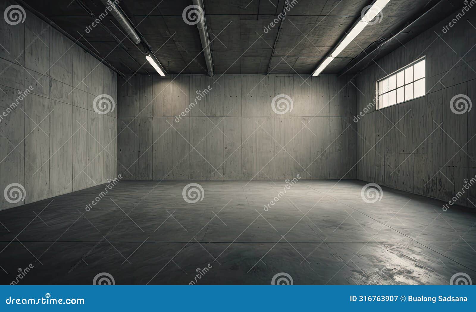 A Large Empty Room with a Cement Wall and a Window. Stock Illustration - Illustration of town ...