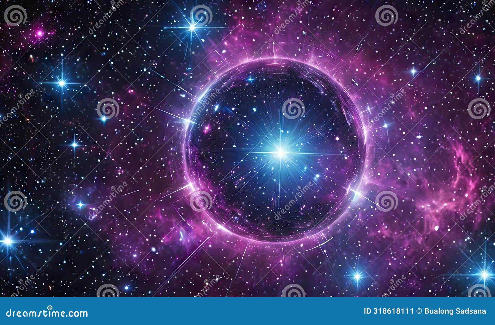 A Purple and Blue Starry Sky with a Large Blue Star in the Center ...