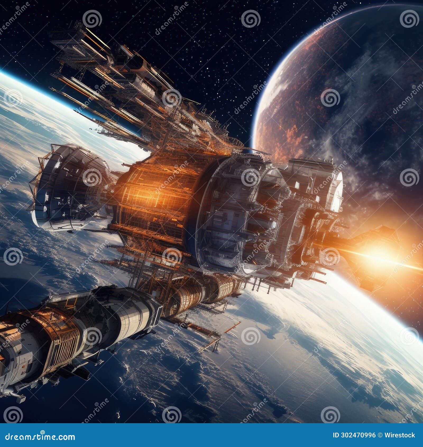 AI Generated Large Space Ship in Universe Stock Illustration ...