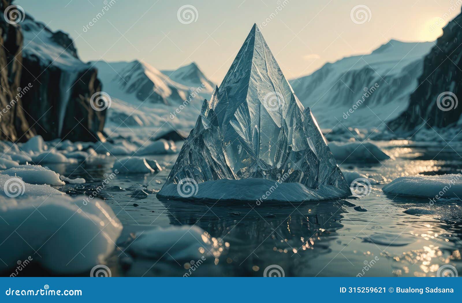 A Snow Covered Mountain with a Small Ice Block in the Middle of it ...