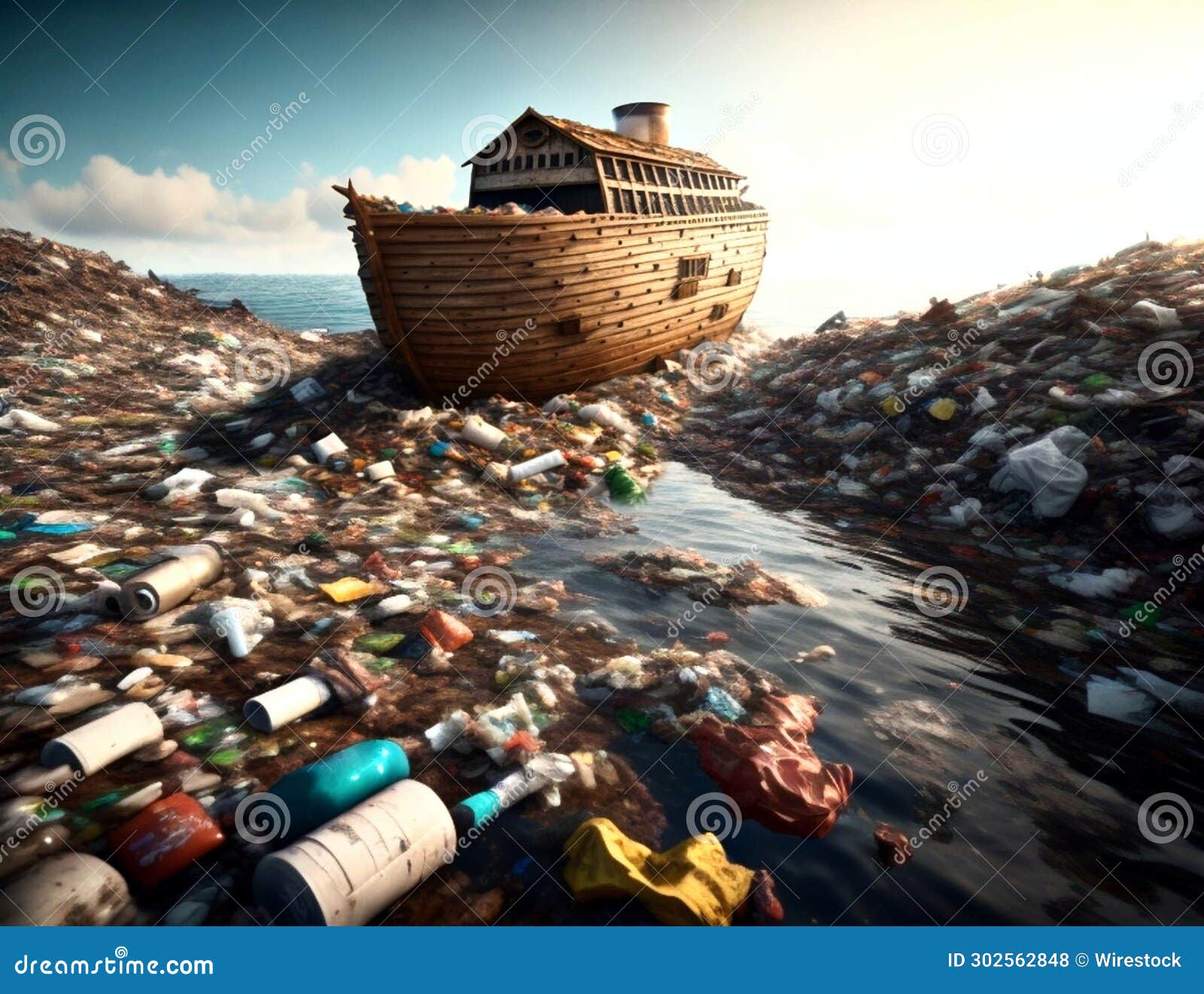 AI Generated Large Vessel In Polluted Sea Stock Photography ...