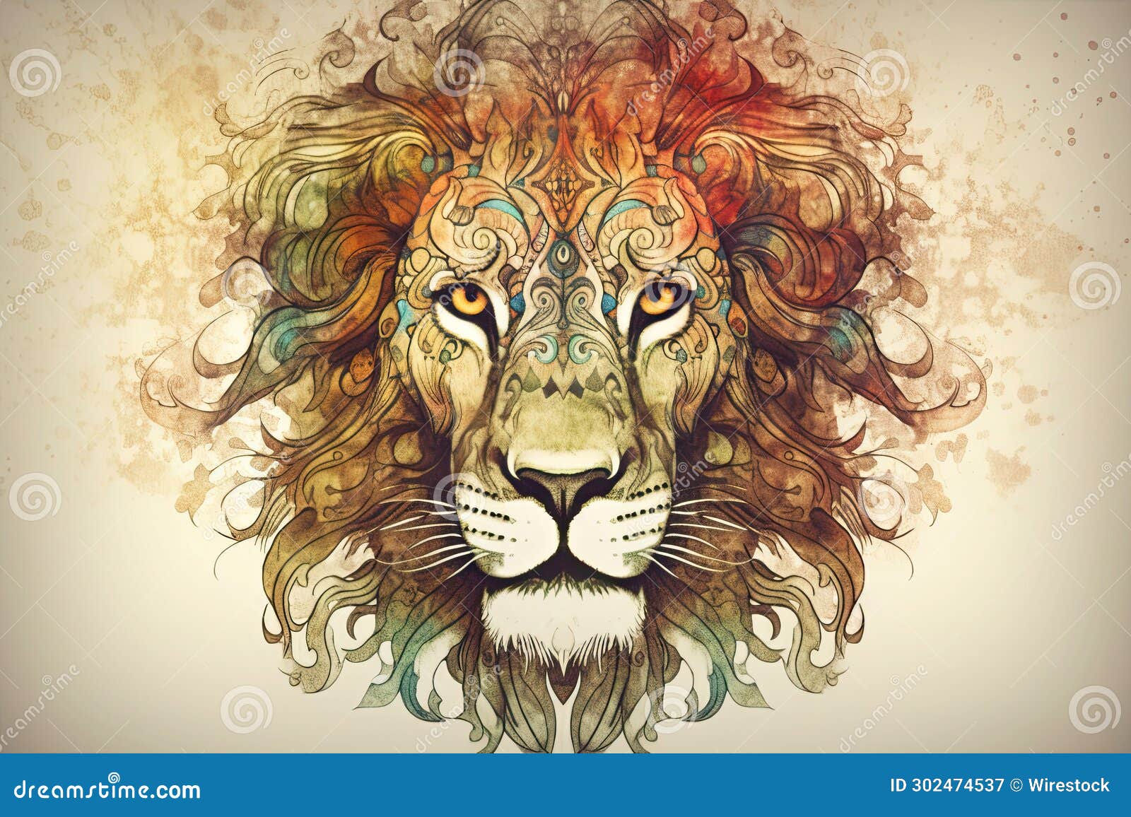AI Generated Lions Face with Patterns Stock Illustration - Illustration ...