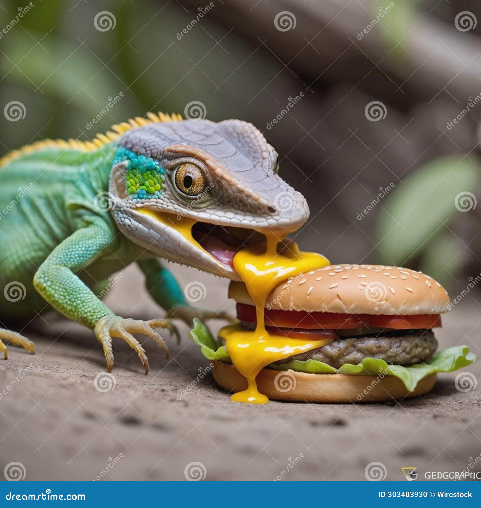 AI Generated Lizard Eating a Cheeseburger Stock Photo - Image of snack ...