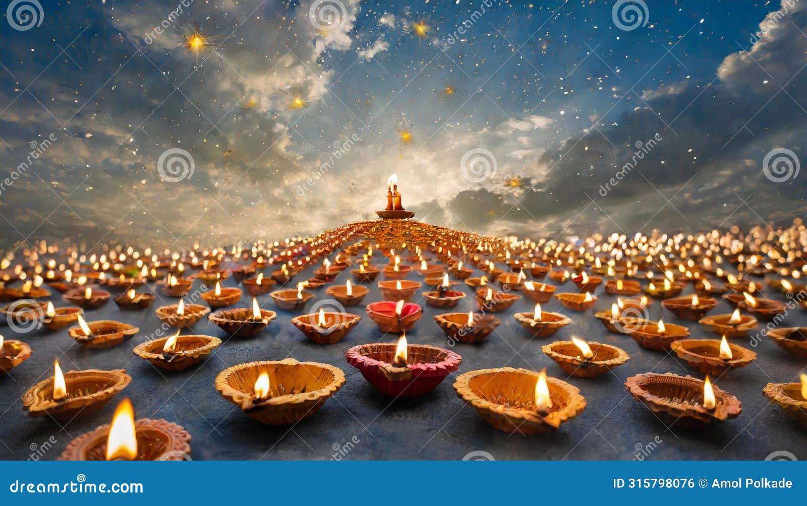Ai Generated Long Diyas Rows in Perspective Way Stock Illustration ...