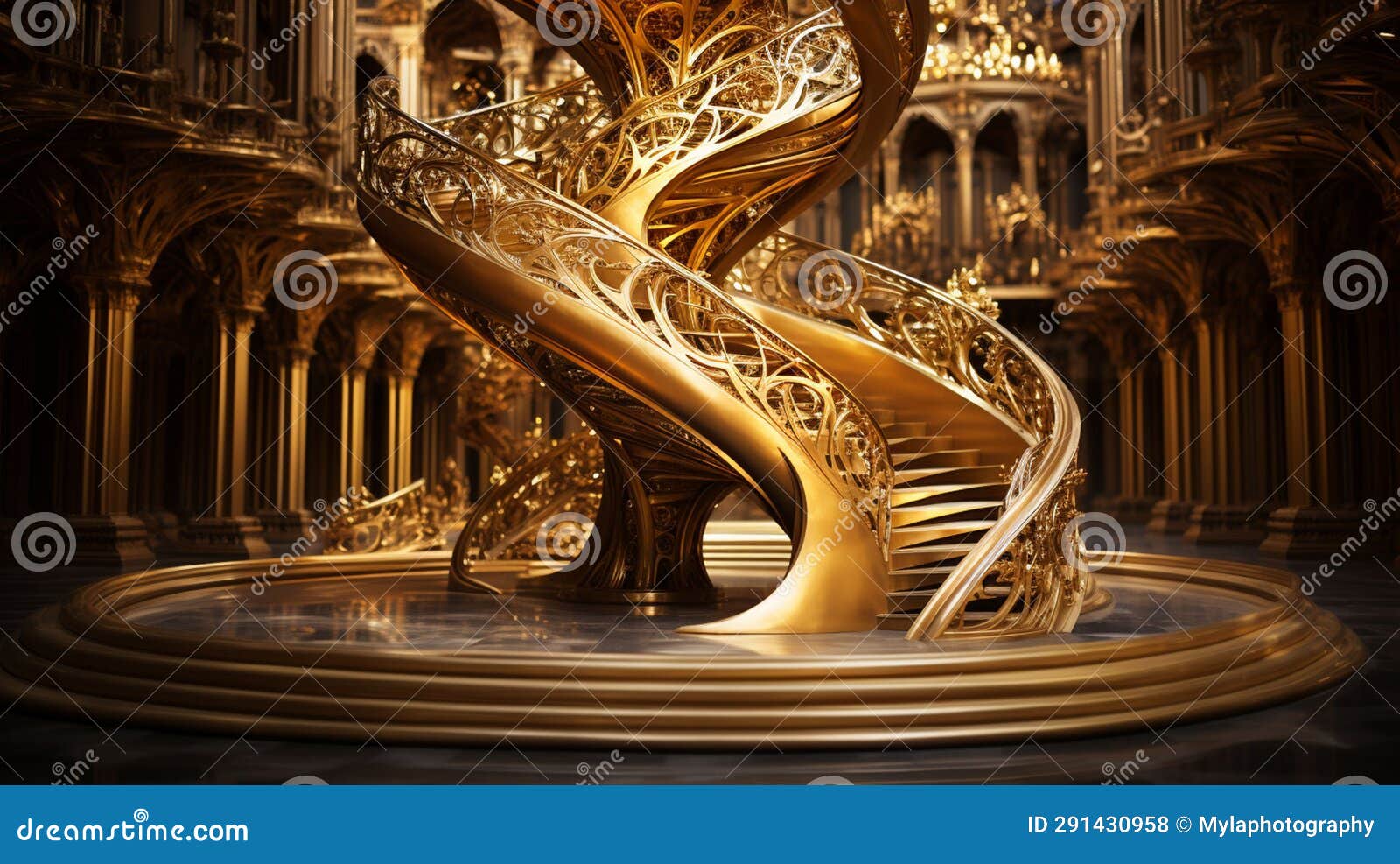 Luxury Gold Spiral Staircase Stock Illustration - Illustration of color ...