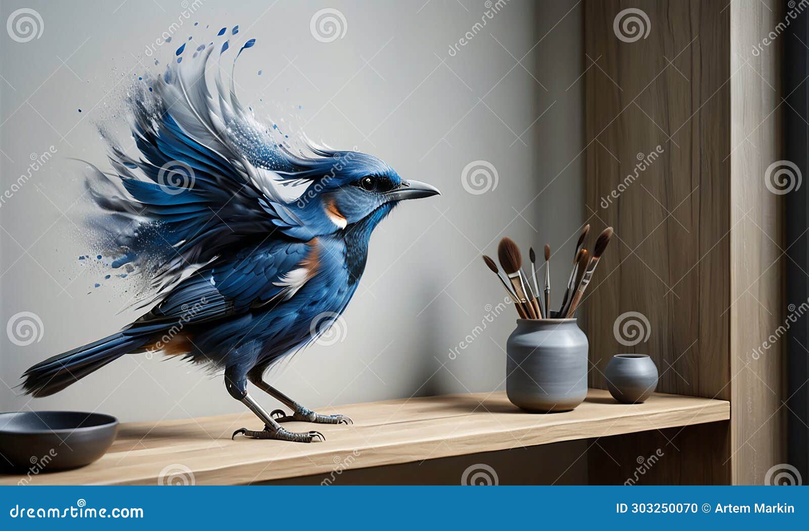 AI Generated a Magical Blue Bird with Bright Feathers Sitting on a ...
