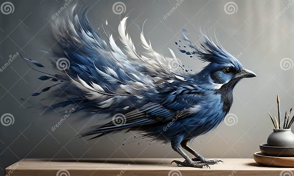AI Generated a Magical Blue Bird with Bright Feathers Sitting on a ...