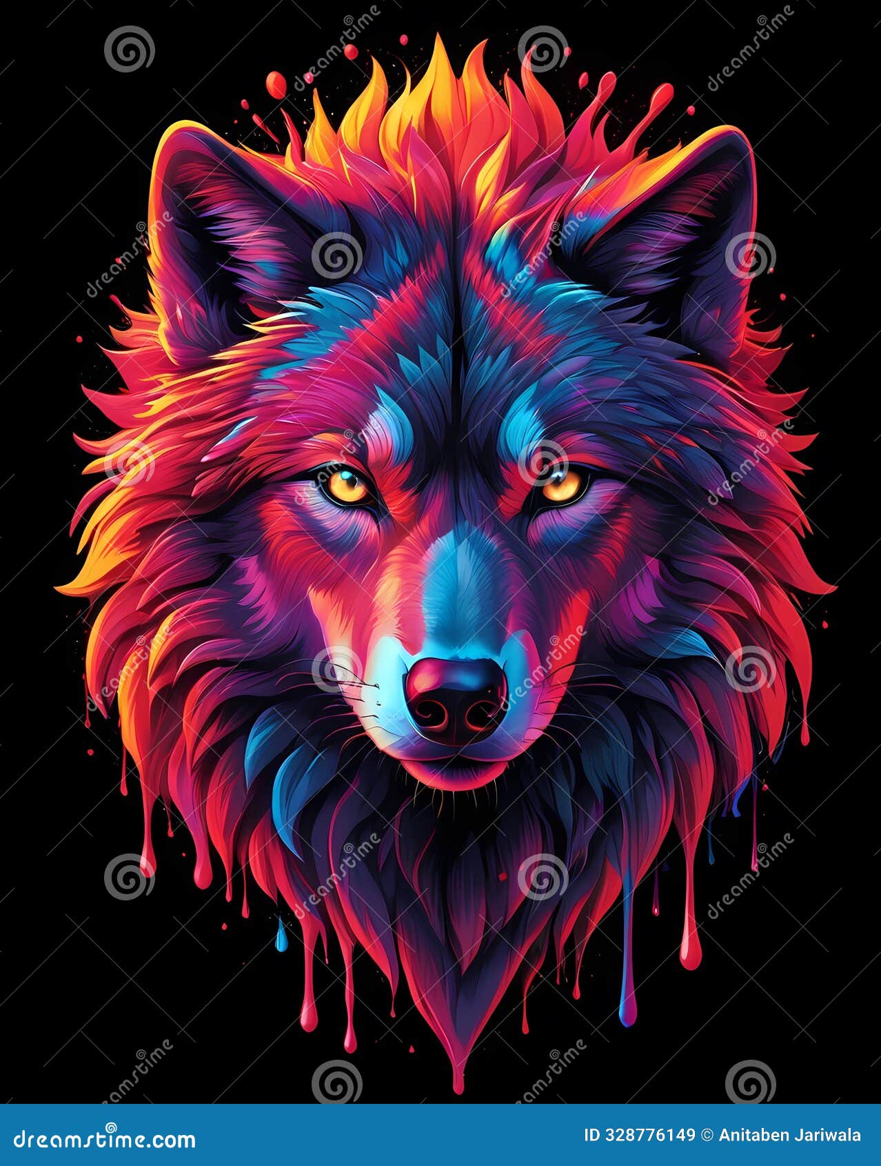 AI Generated Majestic Wolf With Neon Light Effect And Vibrant Red And ...