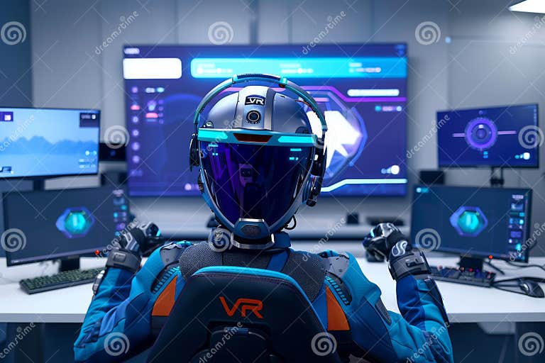 Man Using VR in a High Tech Cockpit, Highlighting the Integration of ...