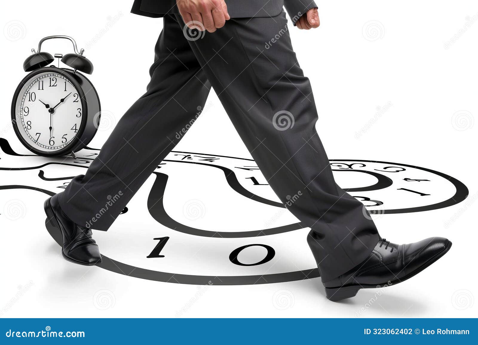 Man Walking on a Clock Face with Briefcase, Symbolizing Time Management ...