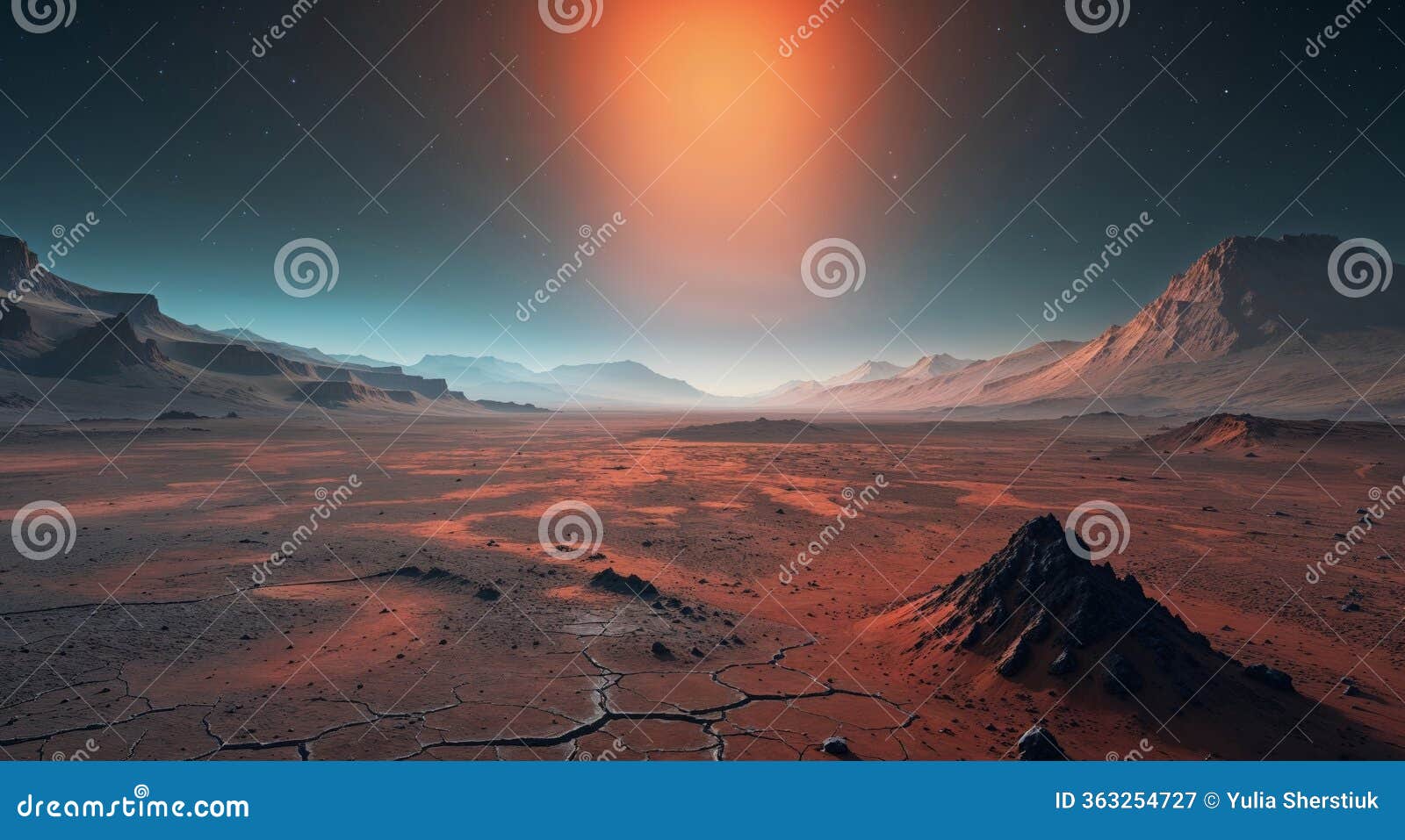 Mars Planet Surface View with Atmospheric Glow and Dark Background ...