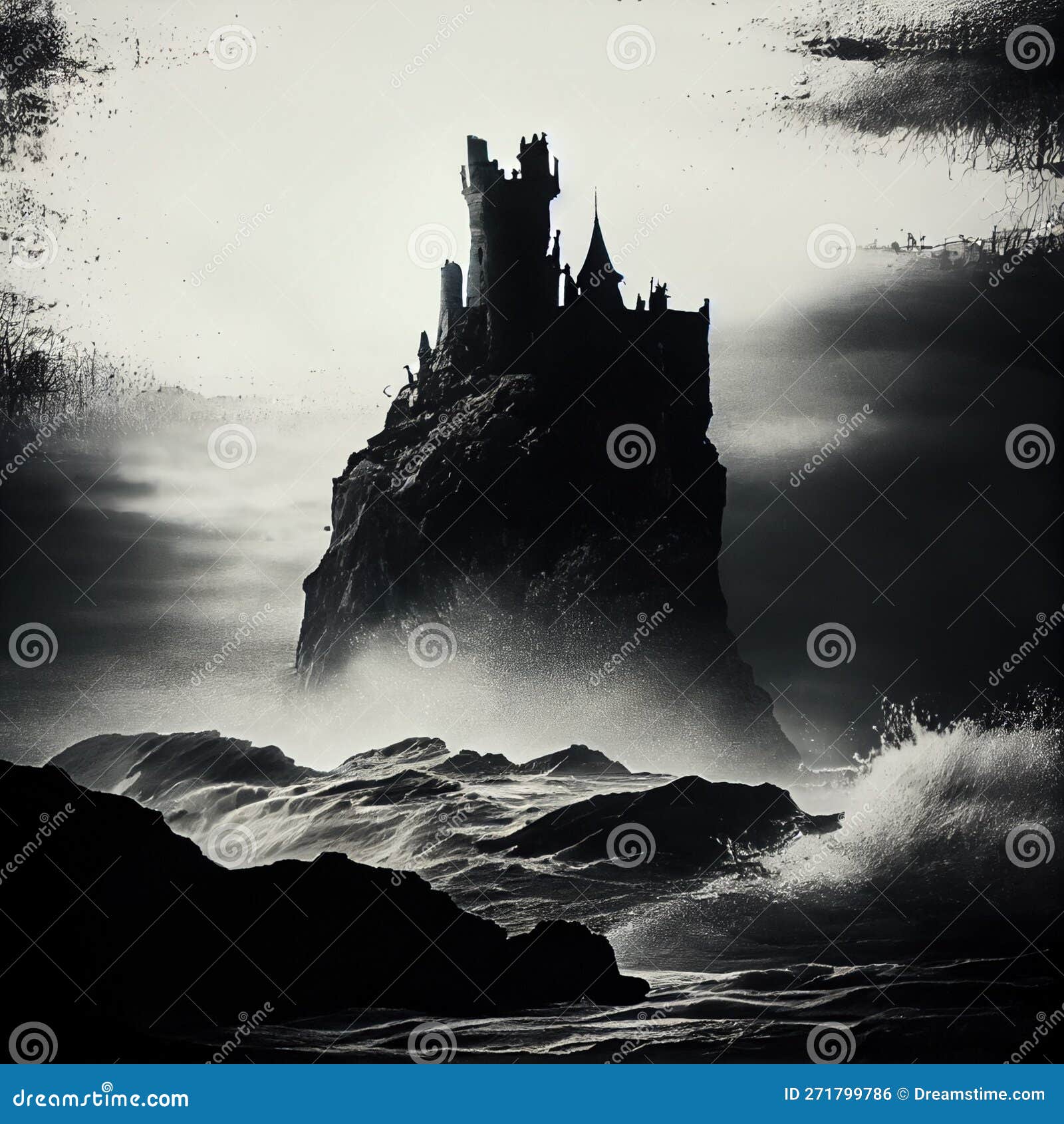 Ominous Cliff Castle Made with Generative AI Stock Illustration ...