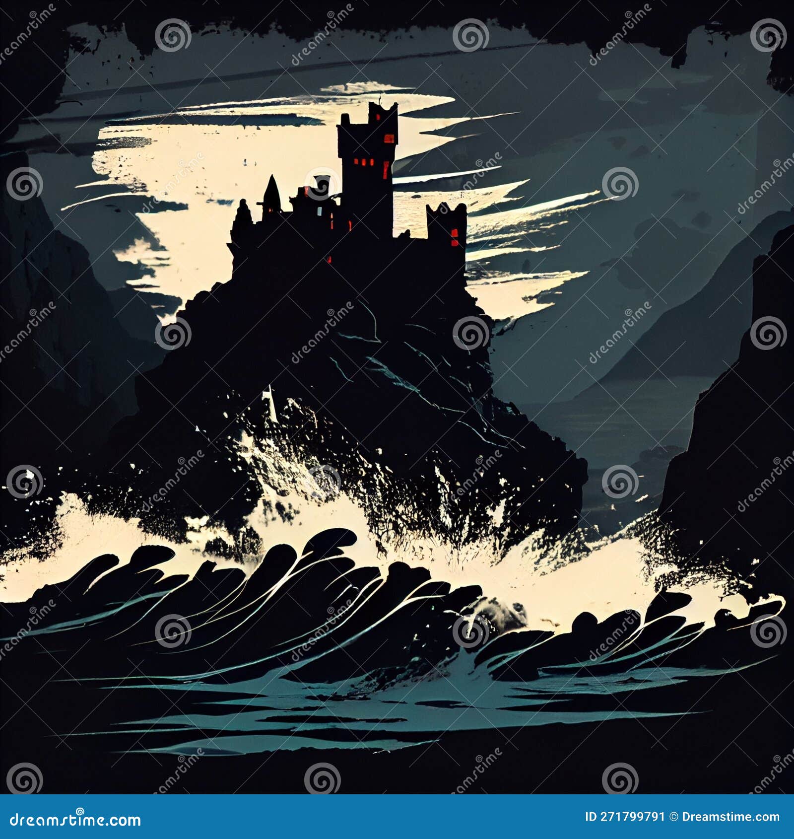 Ominous Cliff Castle Made with Generative AI Stock Illustration ...