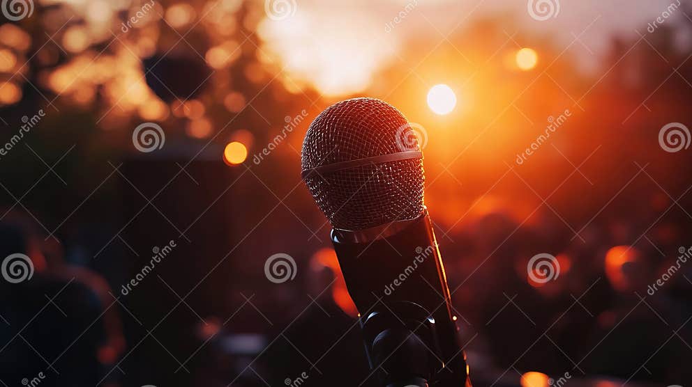 AI Generated. Microphone Against Sunset Ready for Public Performance ...