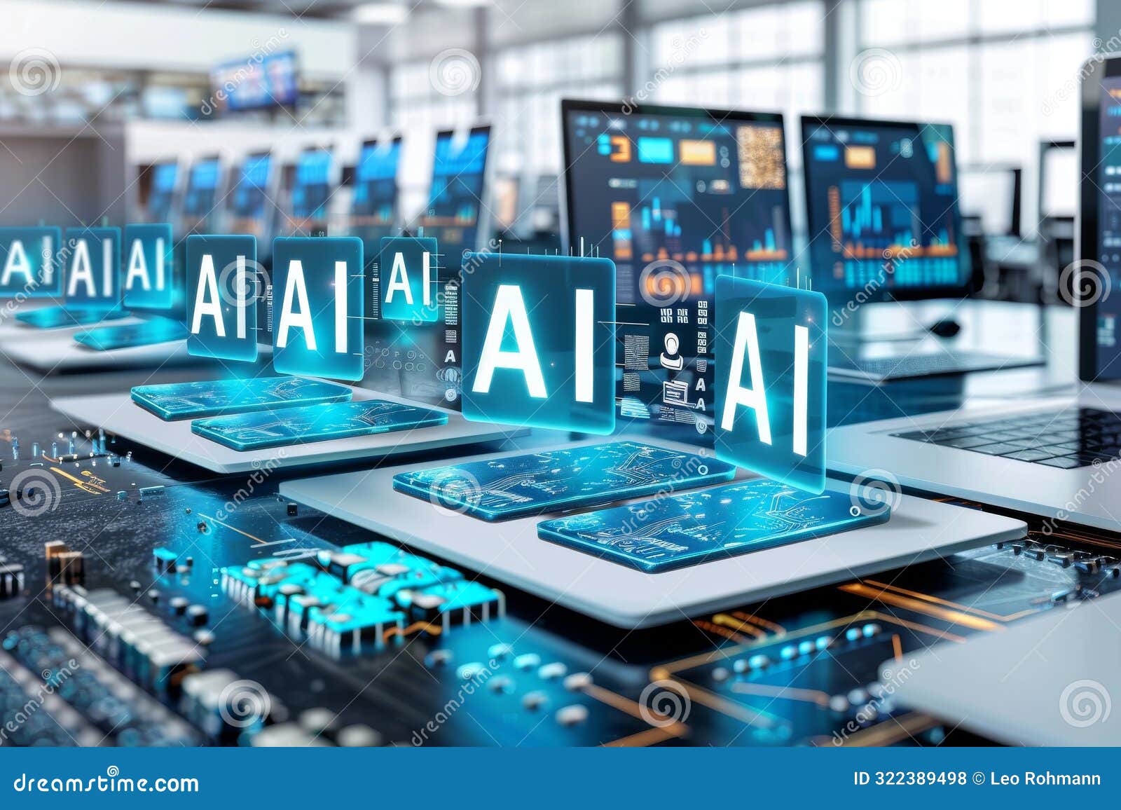 Modern Control Center with AI Interfaces and Digital Screens ...