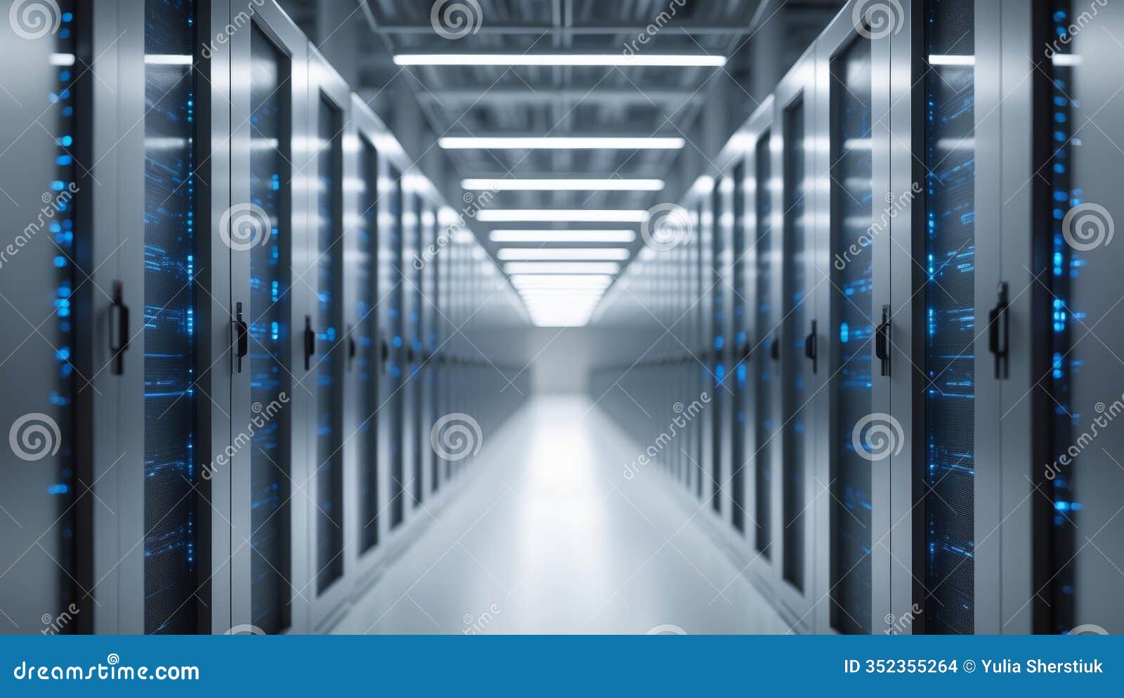 Modern Data Center with Blue LED Lights and Server Racks. Stock Photo ...