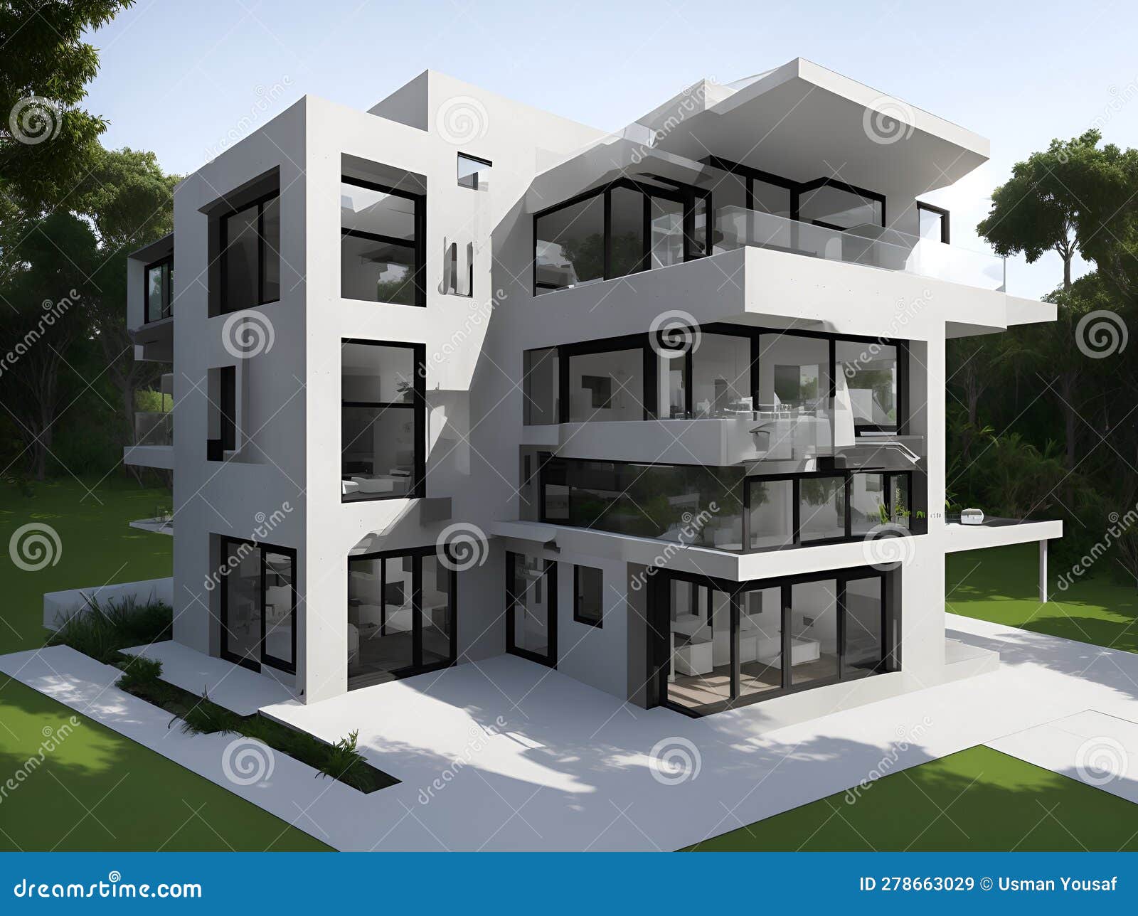 Ai Generated Modern House in 3D Rendering Stock Illustration ...