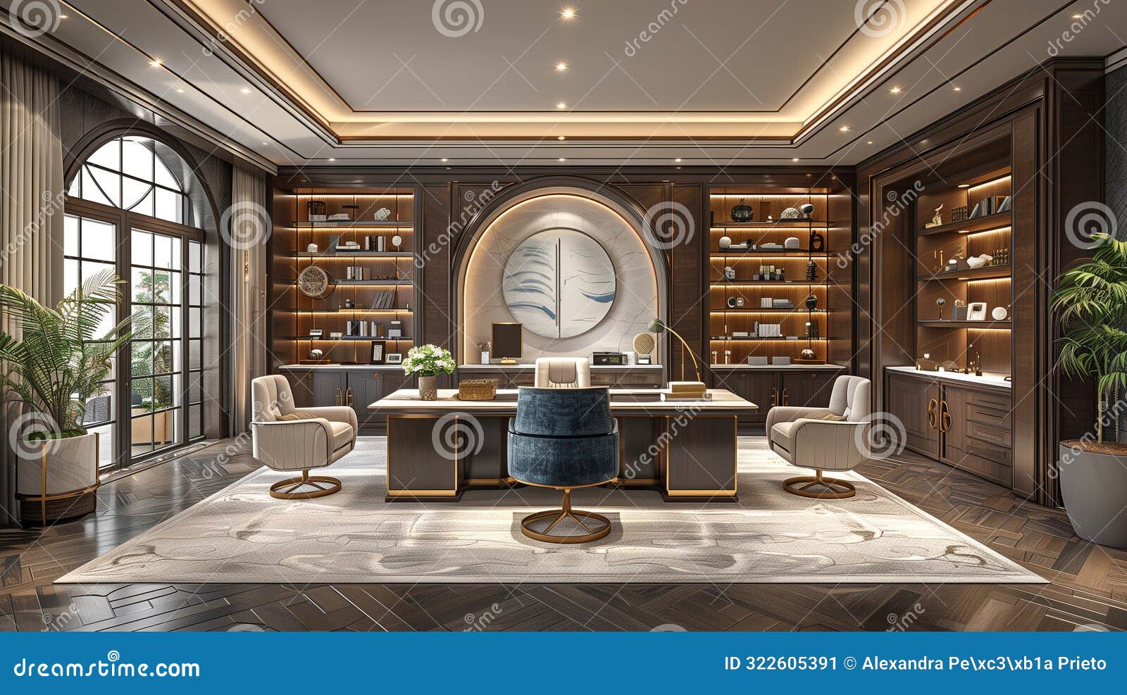 Modern Mediterranean Private Study with Luxurious Decor Stock ...