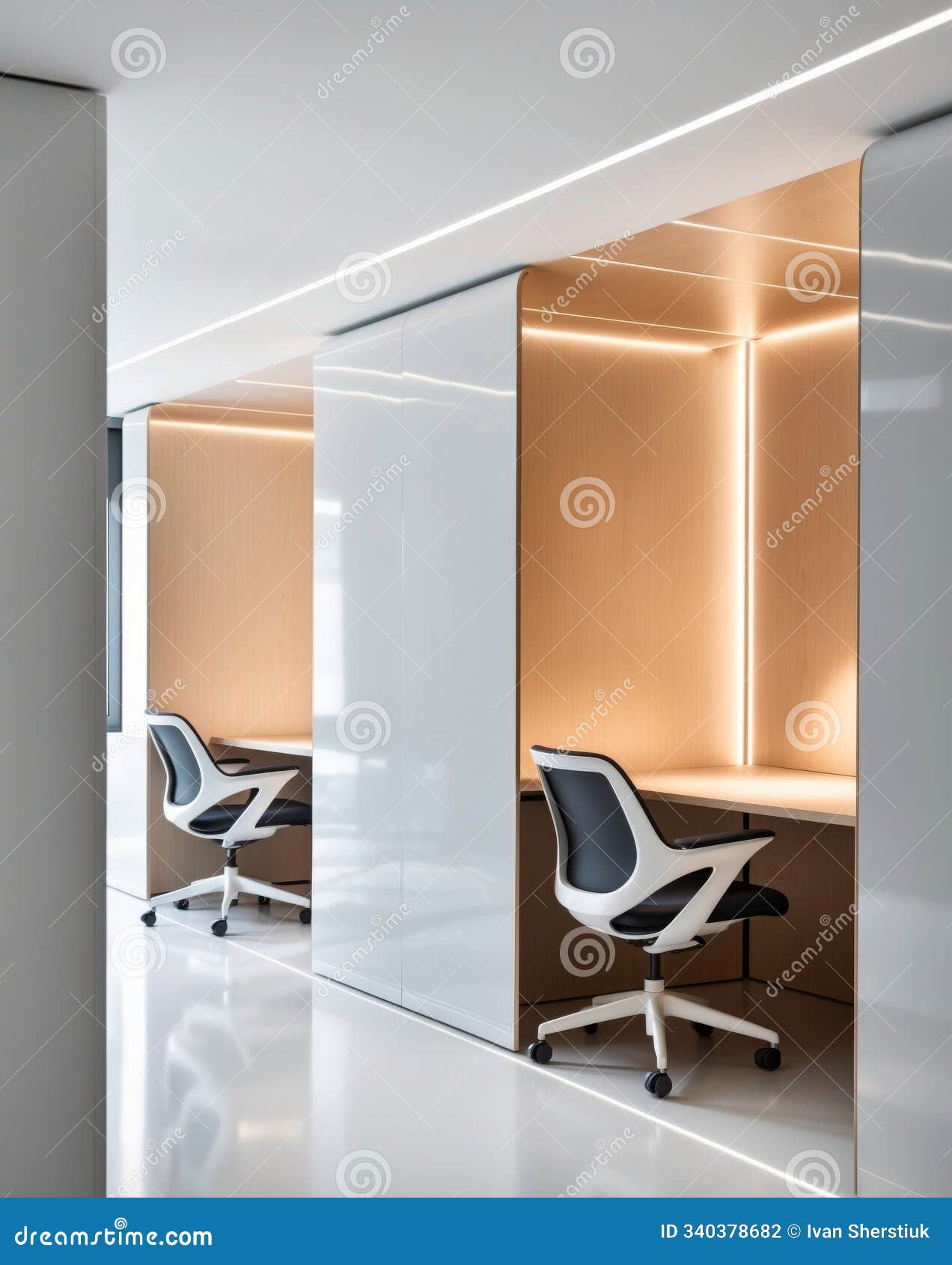 Modern Office Design with Private Work Pods and LED Lighting. Stock ...