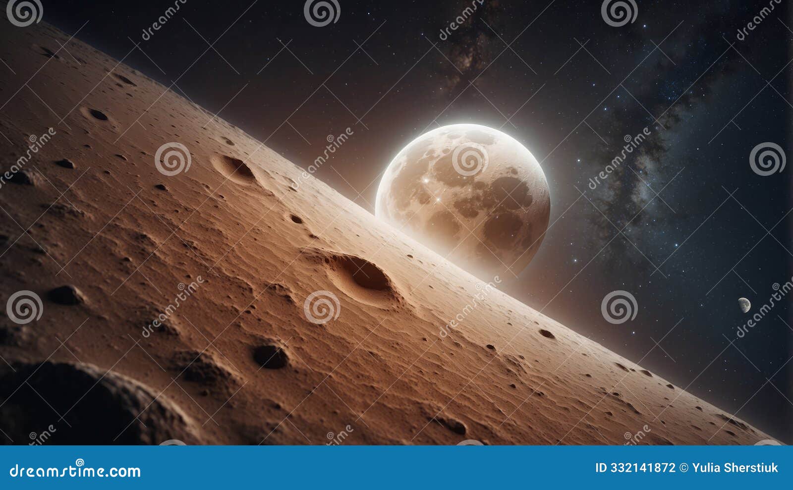 AI Generated Moon With Craters At The Horizon Of A Far Away Planet ...
