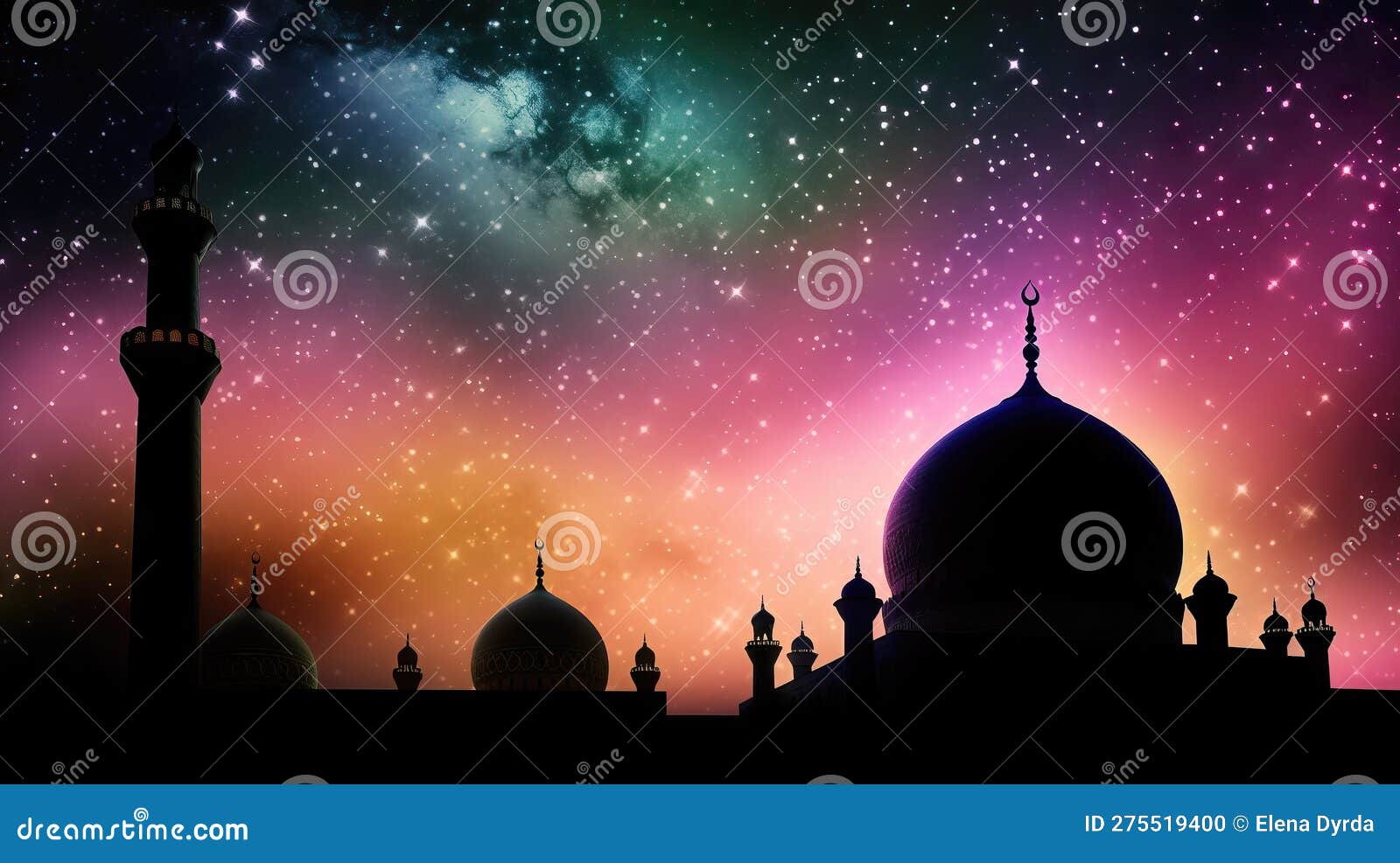 AI Generated Mosque Against The Colorful Starry Sky Background Stock ...