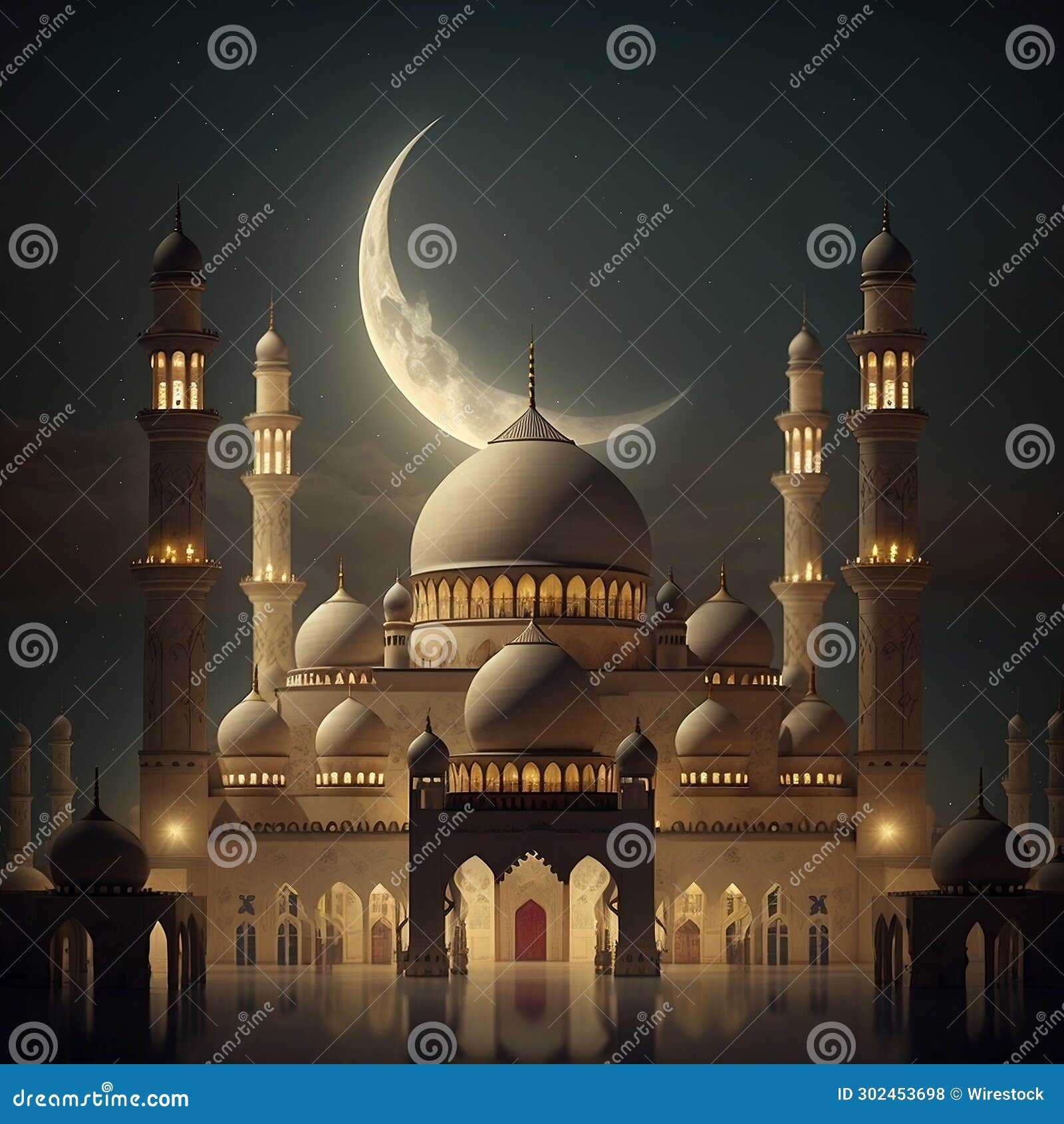 AI Generated Mosque On Background Of Moon At Night Royalty-Free Stock ...