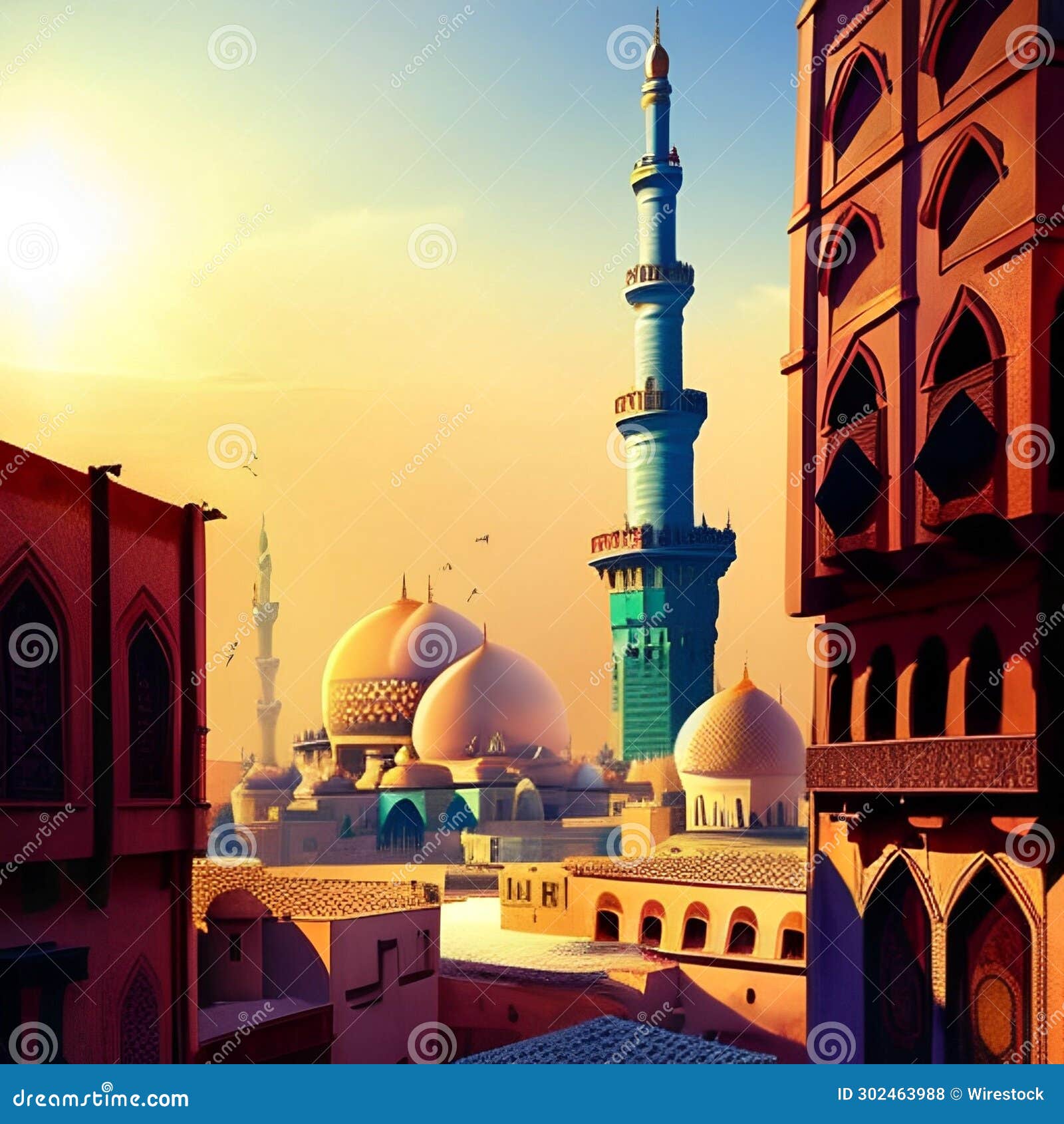 AI Generated Mosque Surrounded by Buildings in Cairo Stock Illustration ...