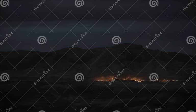 A Mountain Range with a Fire in the Distance Stock Illustration ...