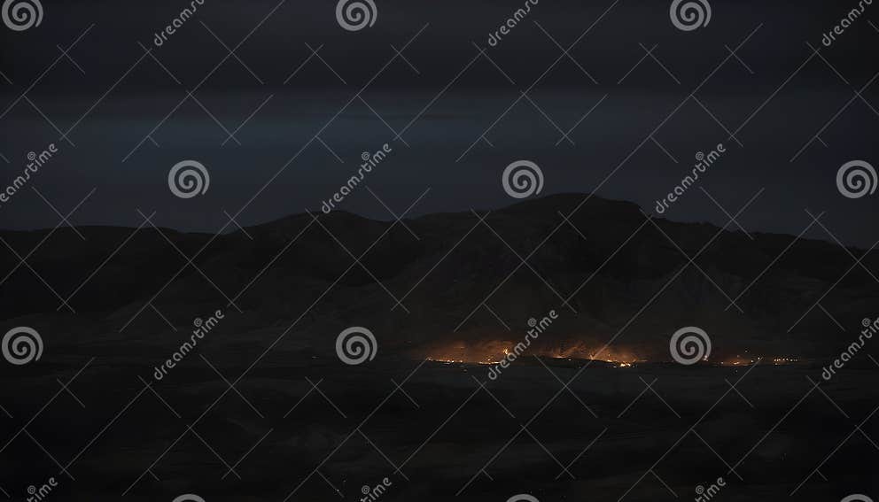 A Mountain Range with a Fire in the Distance Stock Illustration ...
