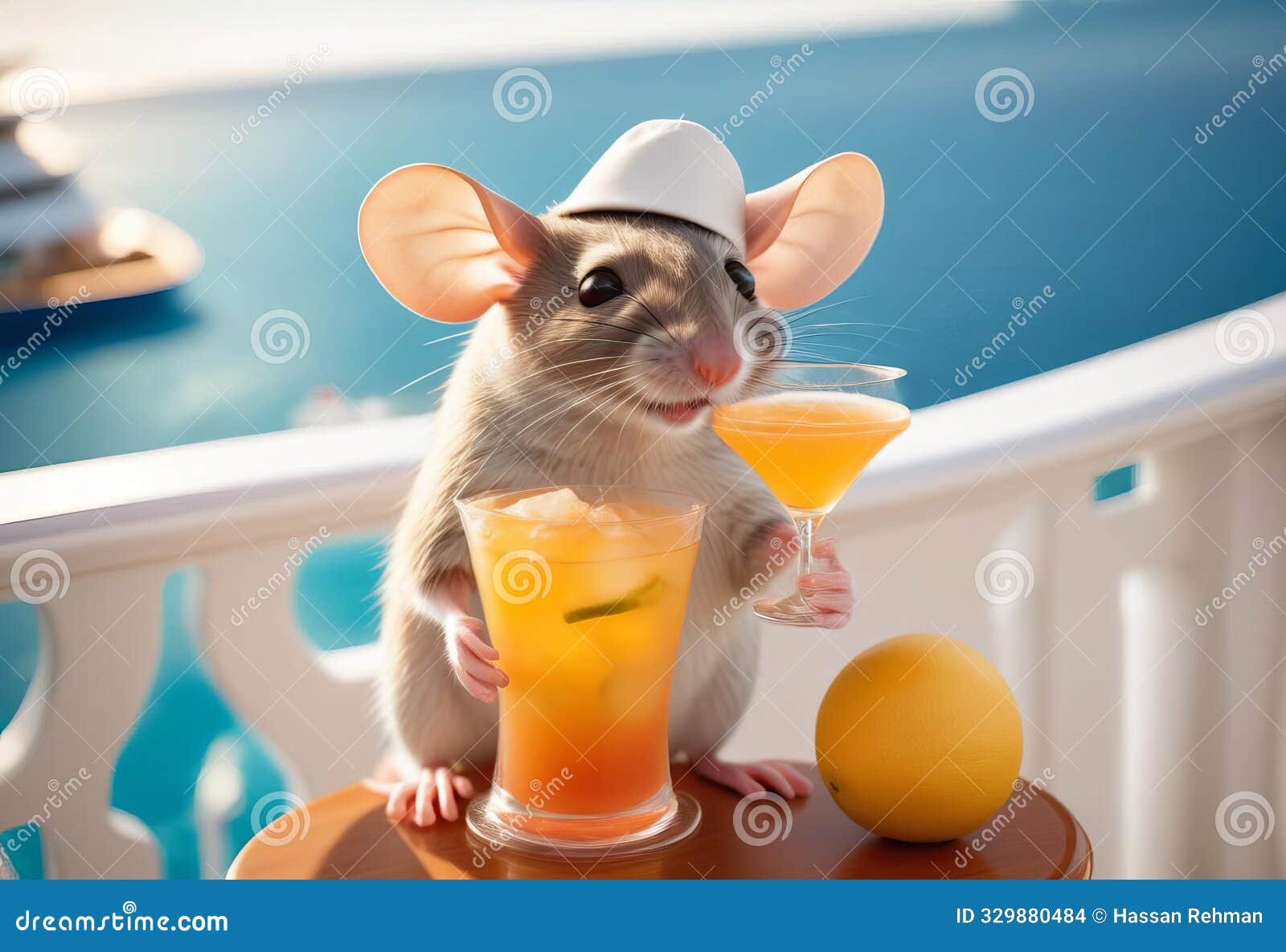 A Mouse in Summer Clothes Drinks a Cocktail on a Luxury Cruise Stock ...