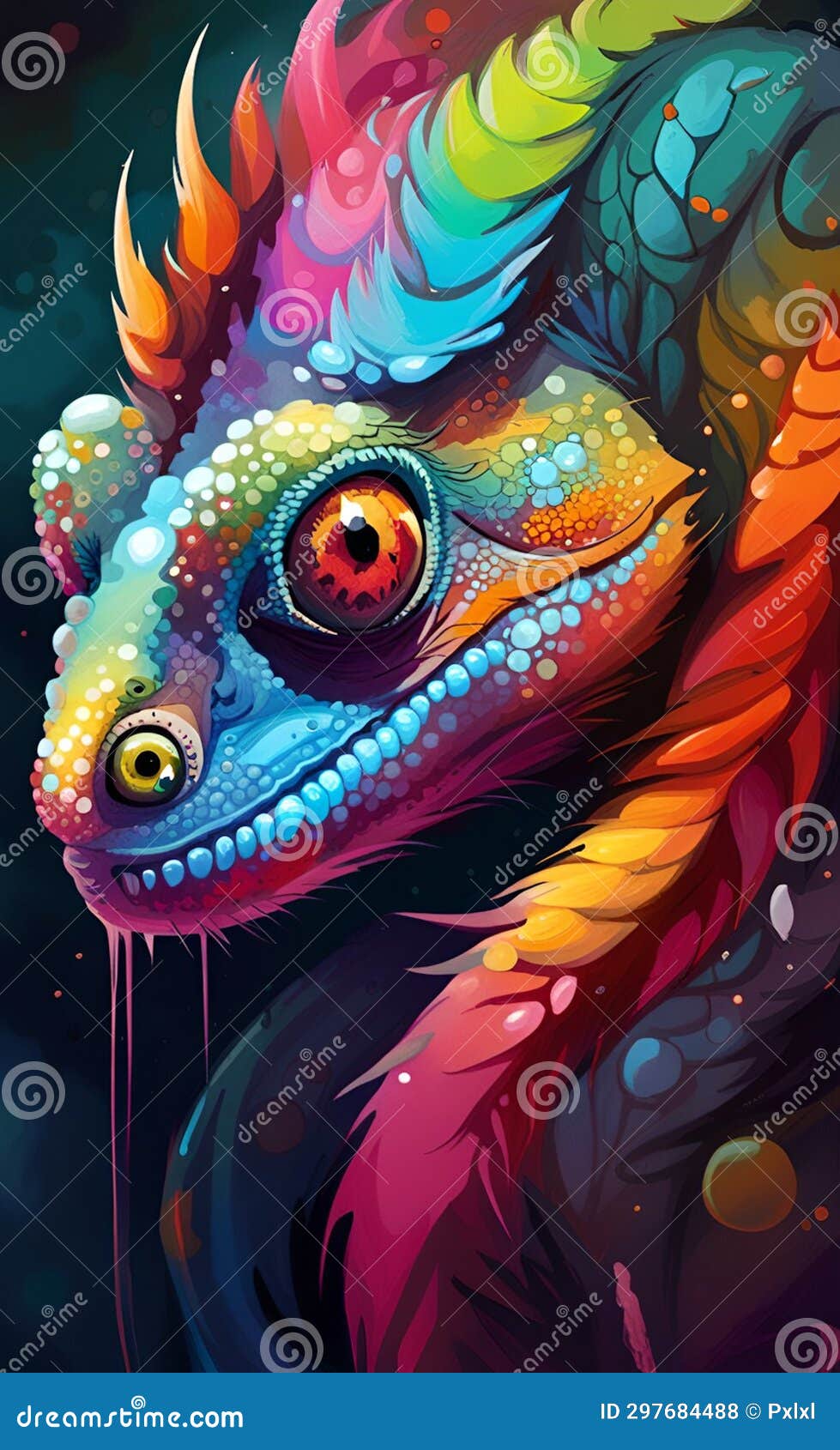 AI Generated Multicolor Portrait of a Lizard Stock Photo - Image of ...