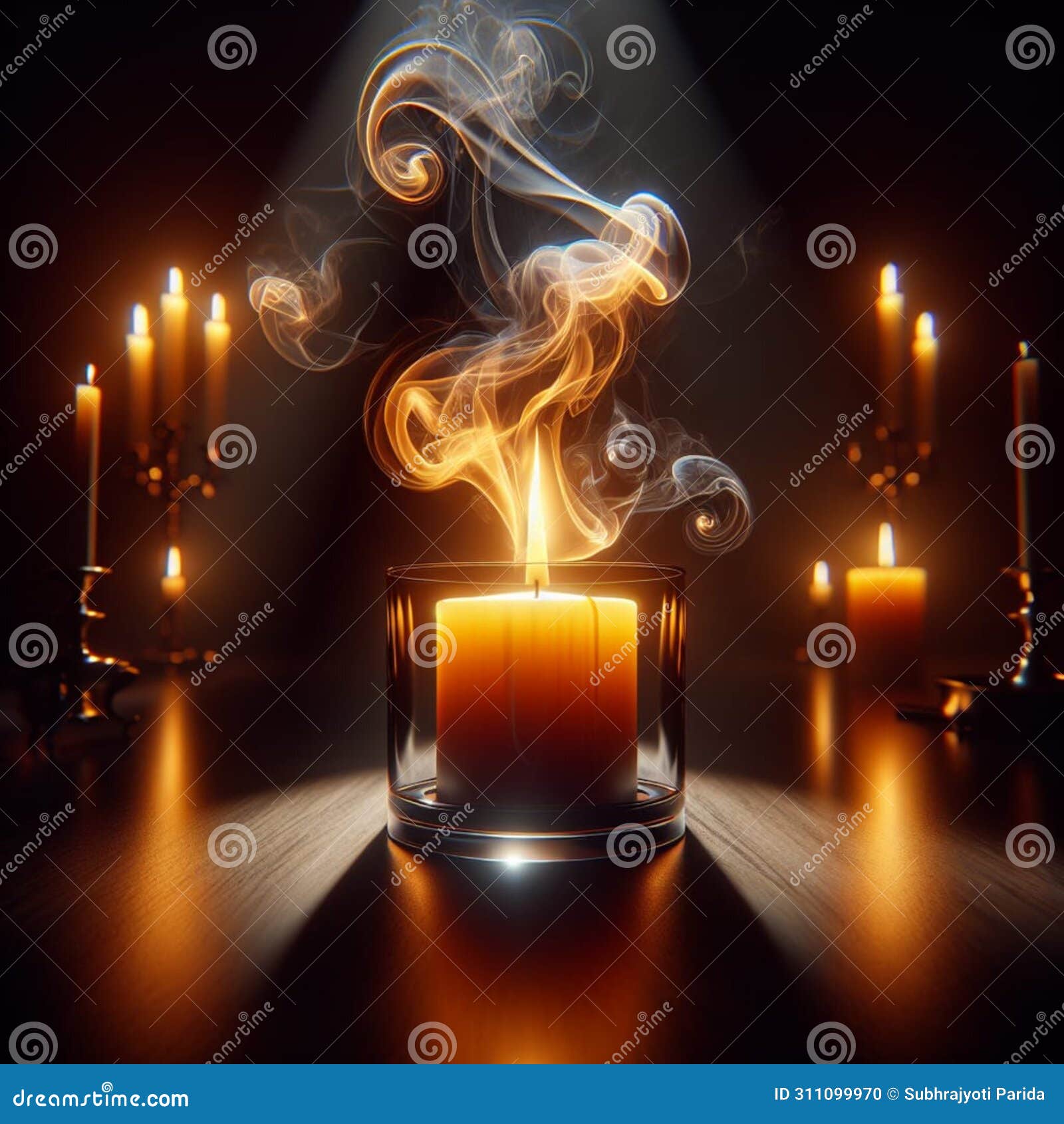 AI Generated Multiple Candles Lit with Flames and Emitting Smokes Stock ...