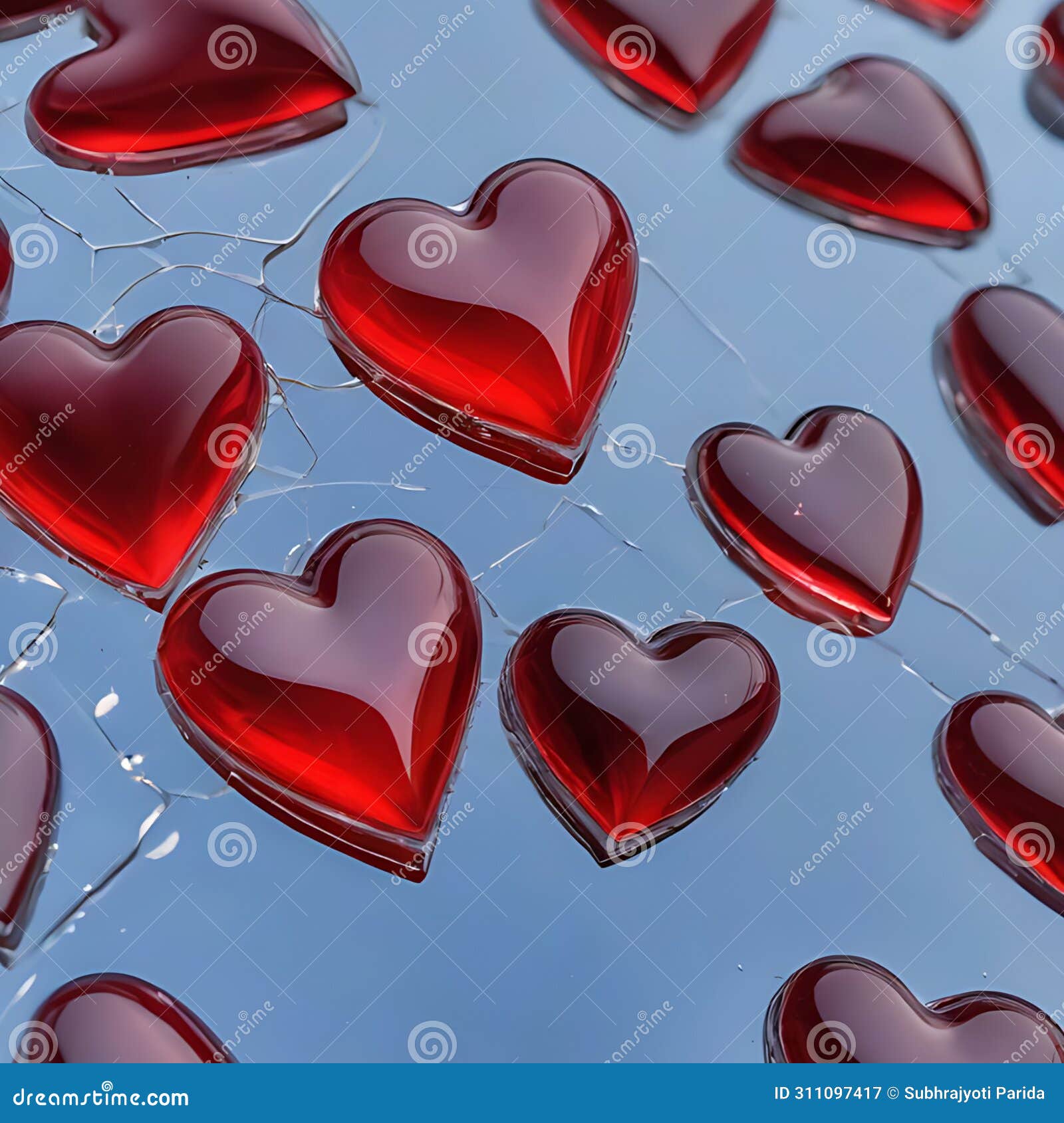 AI Generated Multiple Hearts on a Wet Surface Stock Illustration ...