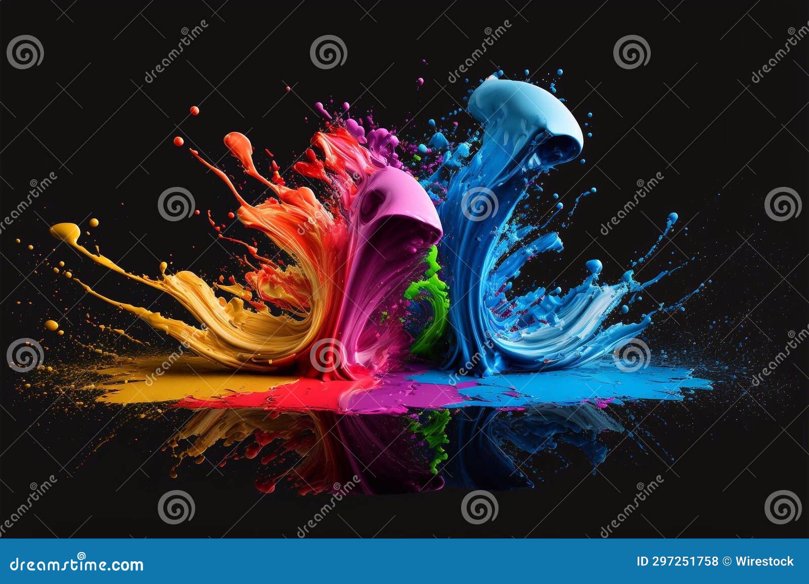 AI Generated Myriad of Multicolored Paint Splashes on Black Background ...