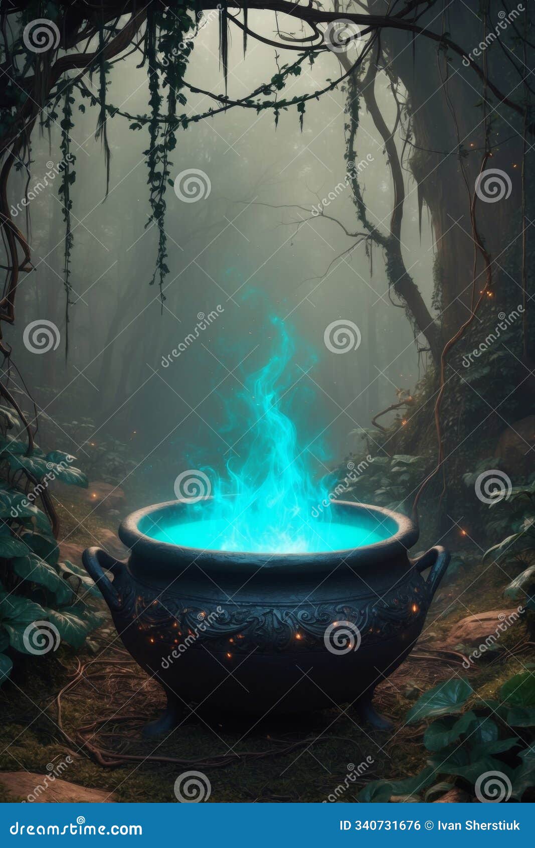 A Mystical Cauldron Bubbles With A Vibrant Green Potion Under The Light ...