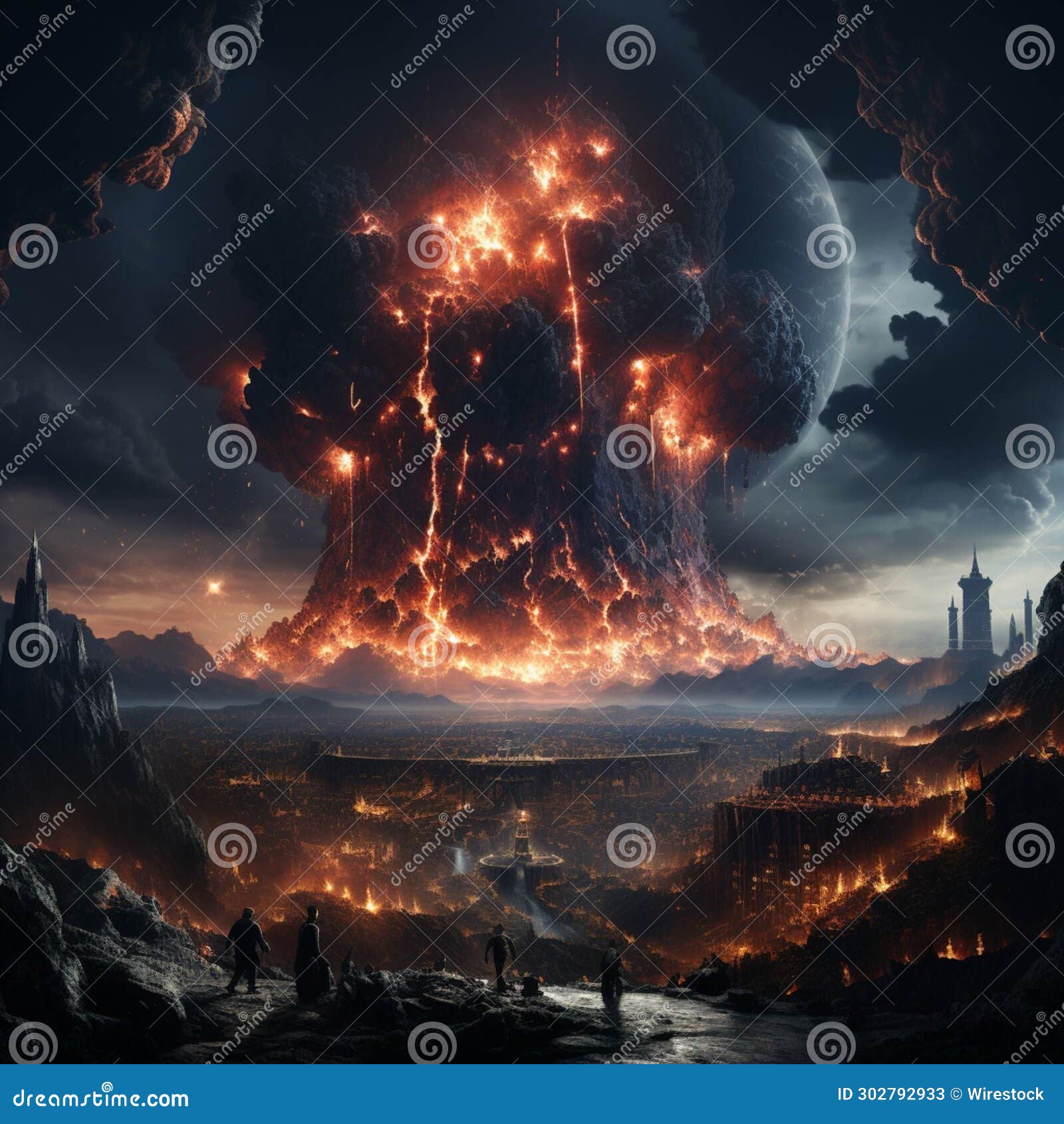 Artificial Vs Natural: Disastrous Collision. Ai Generated Stock ...